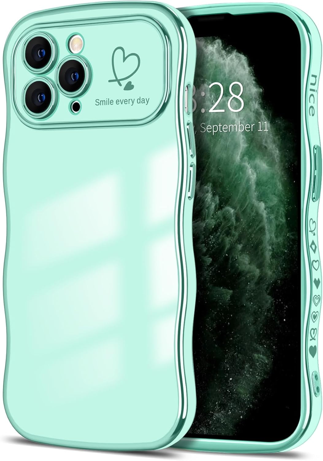 CACOCO-For Iphone 11 Pro Max Case Wave Wavy Phone Cases With Love Heart, Luxury Plating Edge ...