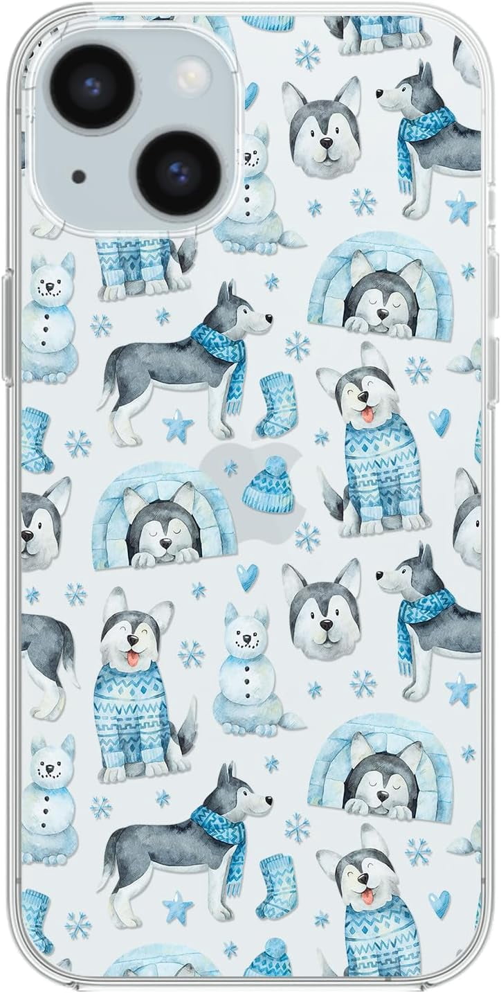 CACOCO-For Iphone 15 Case, Funny Husky Dog Pattern With Snowflake Cute ...
