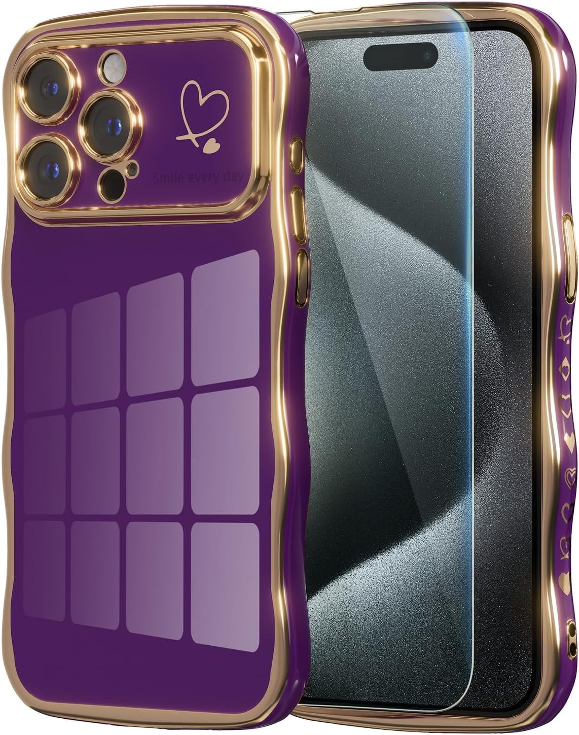 CACOCO-For Iphone 15 Pro Case, Cute Curly Wavy Case, Luxury Plating Edge Soft Cover, Shockproof ...