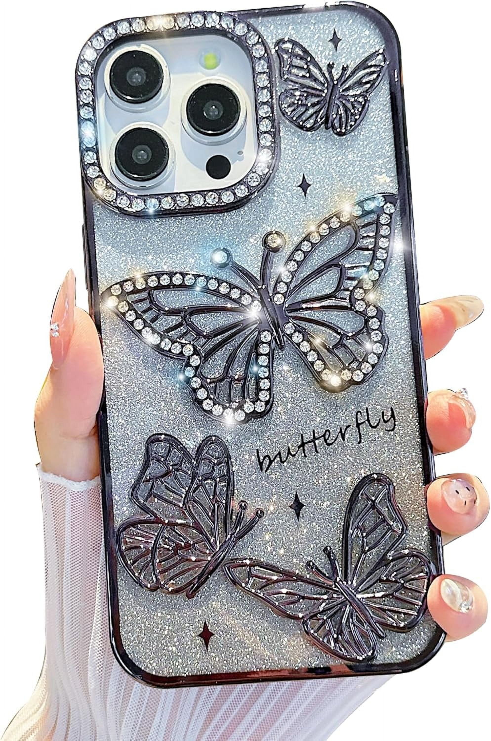 CACOCO-For Iphone 15 Pro Max Bling Butterfly Case, Cute Luxury Sparkle Glitter Diamond Crystal ...