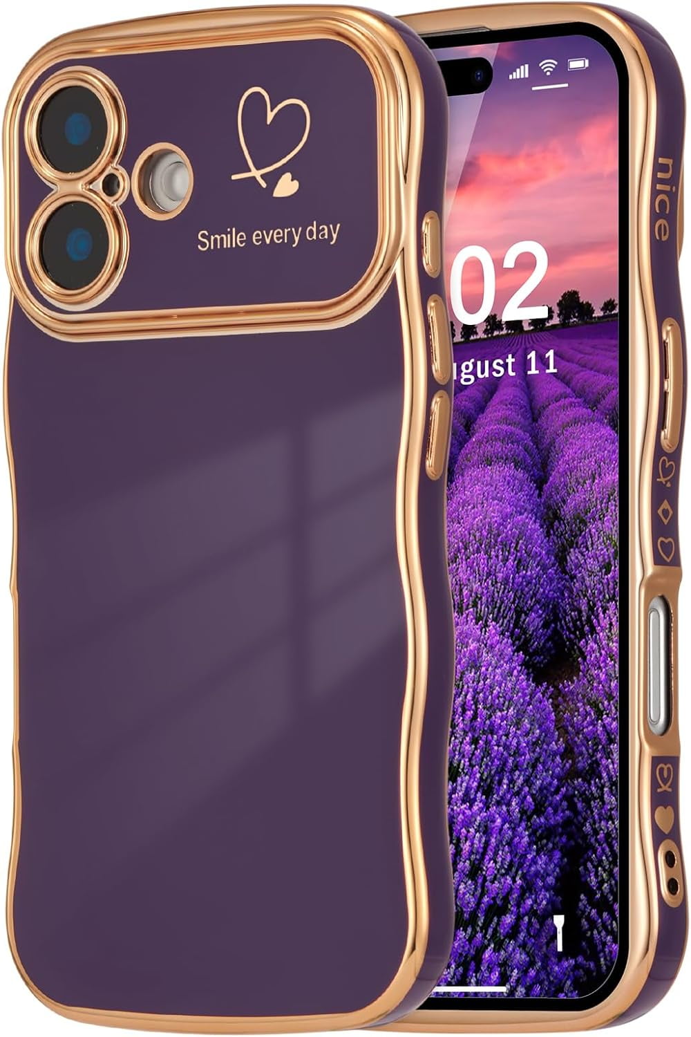 CACOCO-For Iphone 16 Case 6.1 Inch,Cute Curly Wave Frame Case With Love Heart Pattern,Luxury ...