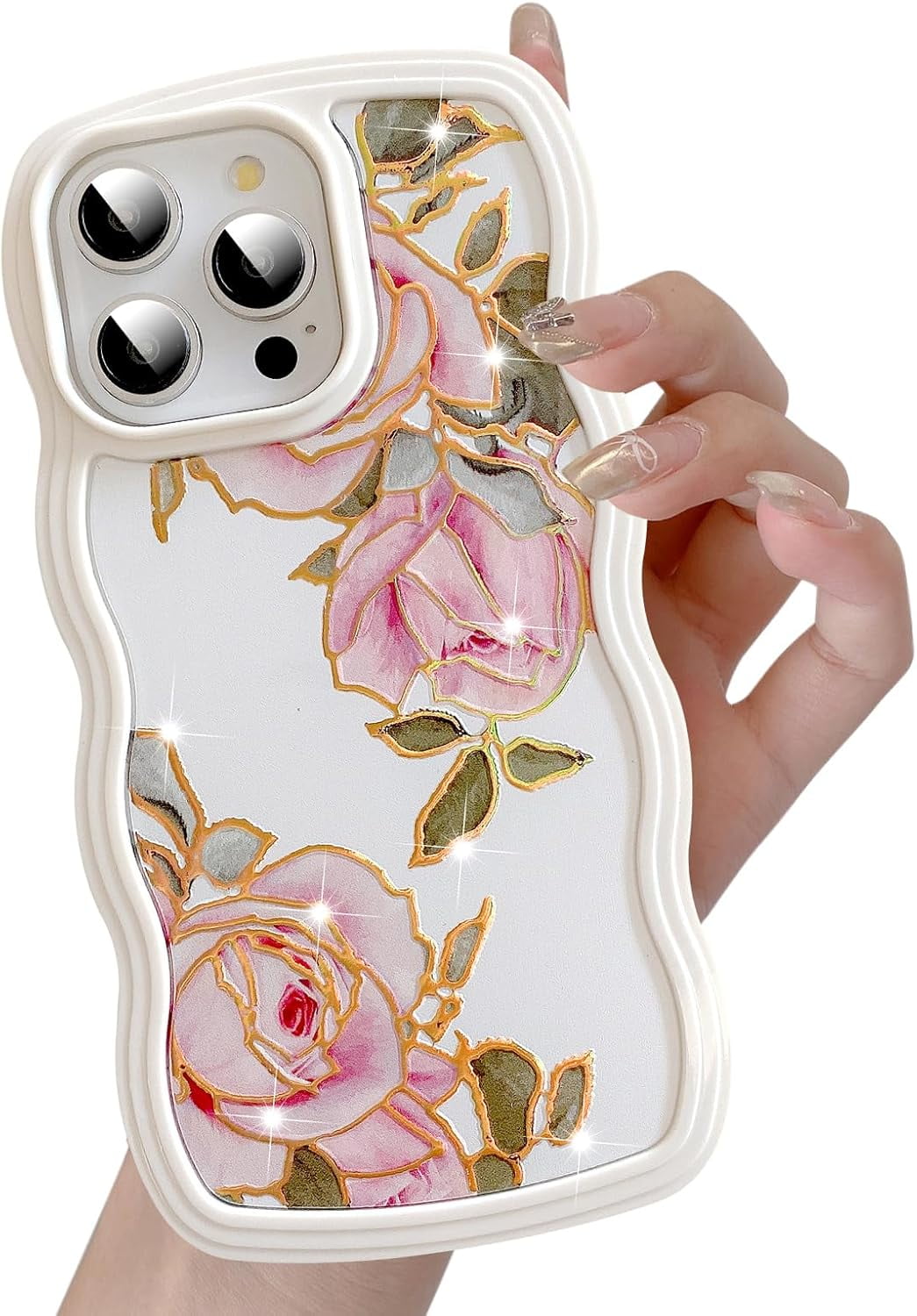 CACOCO-For Iphone 16 Pro Max Case, Floral Wave Frame Cute Curly Anti-Slip Flower Case With ...
