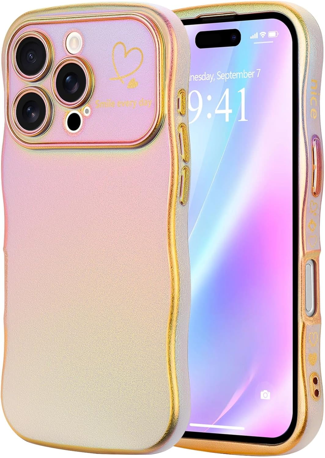 CACOCO-For Iphone 16 Pro Max Case For Women Girls, Cute Colorful Wave Frame Curly Shape With ...