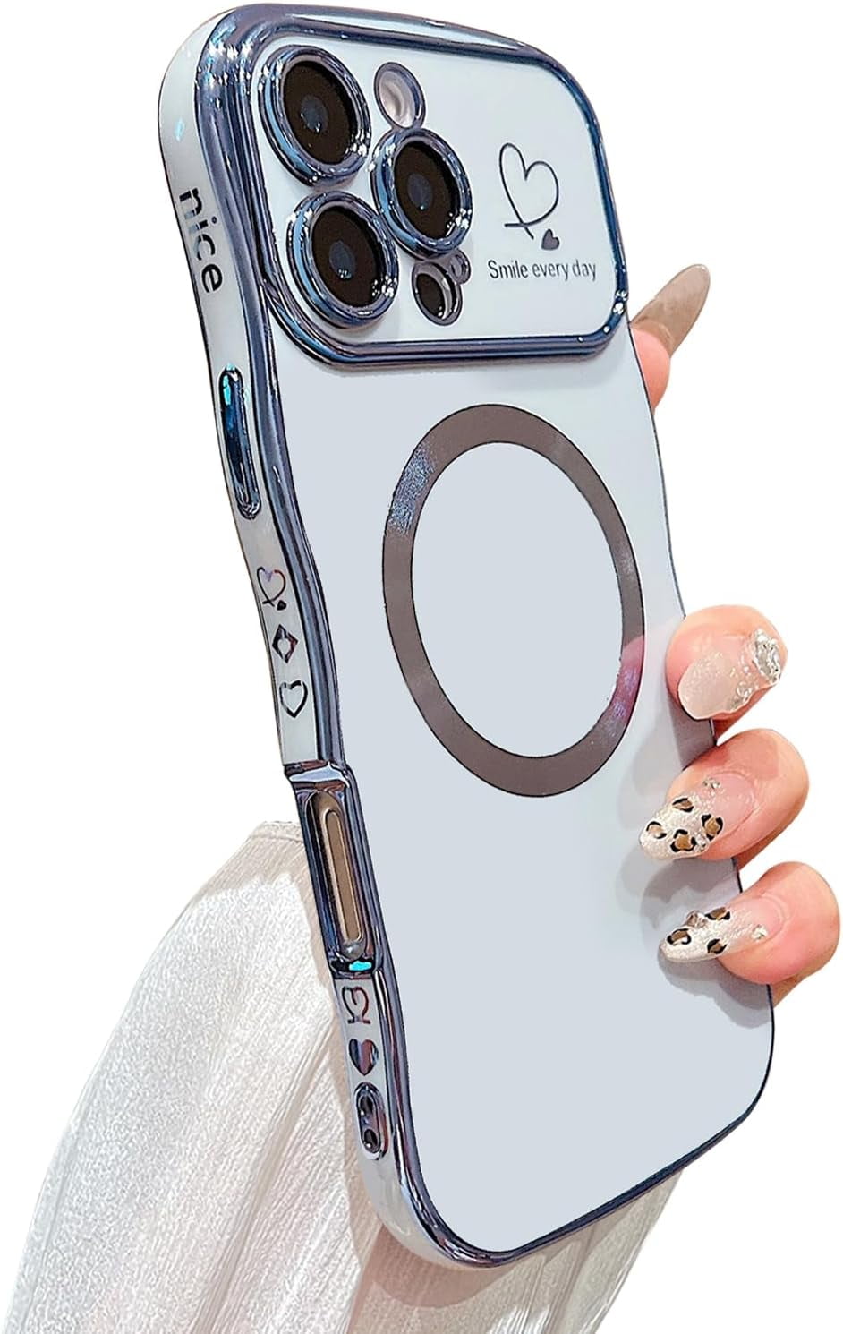 CACOCO-For Iphone 16 Pro Max Case Magnetic,For Women Girls Soft Cute Wave Frame Curly Shape Love ...