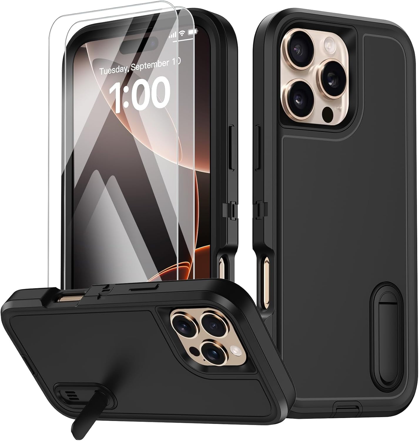 CACOCO-For Iphone 16 Pro Max Case With Stand, [2X Screen Protectors] 3 In 1 Military Grade Drop ...