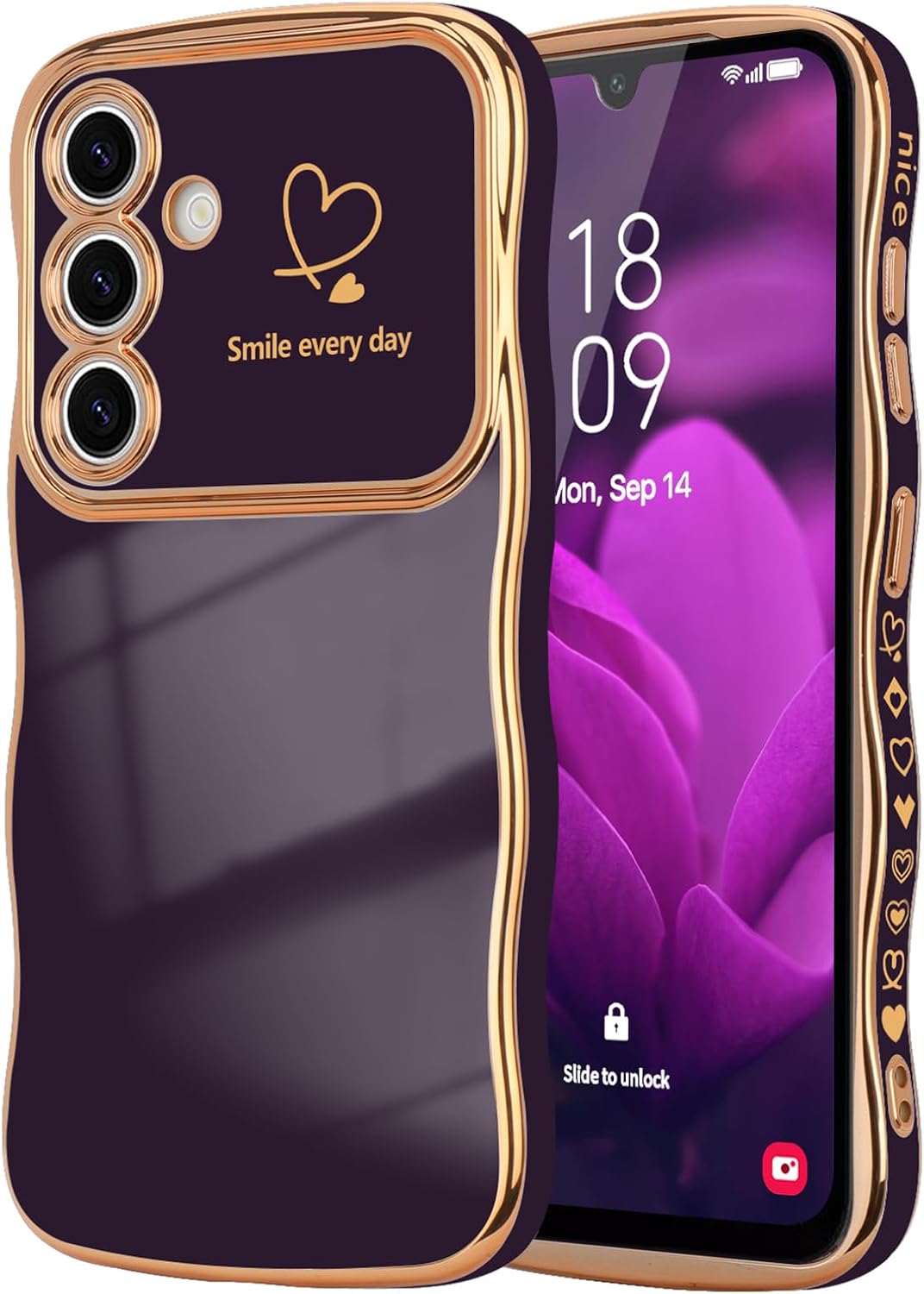 CACOCO-For Samsung Galaxy A15 4G/5G Case For Women Girls, Cute Wave Frame Curly Shape With Love ...