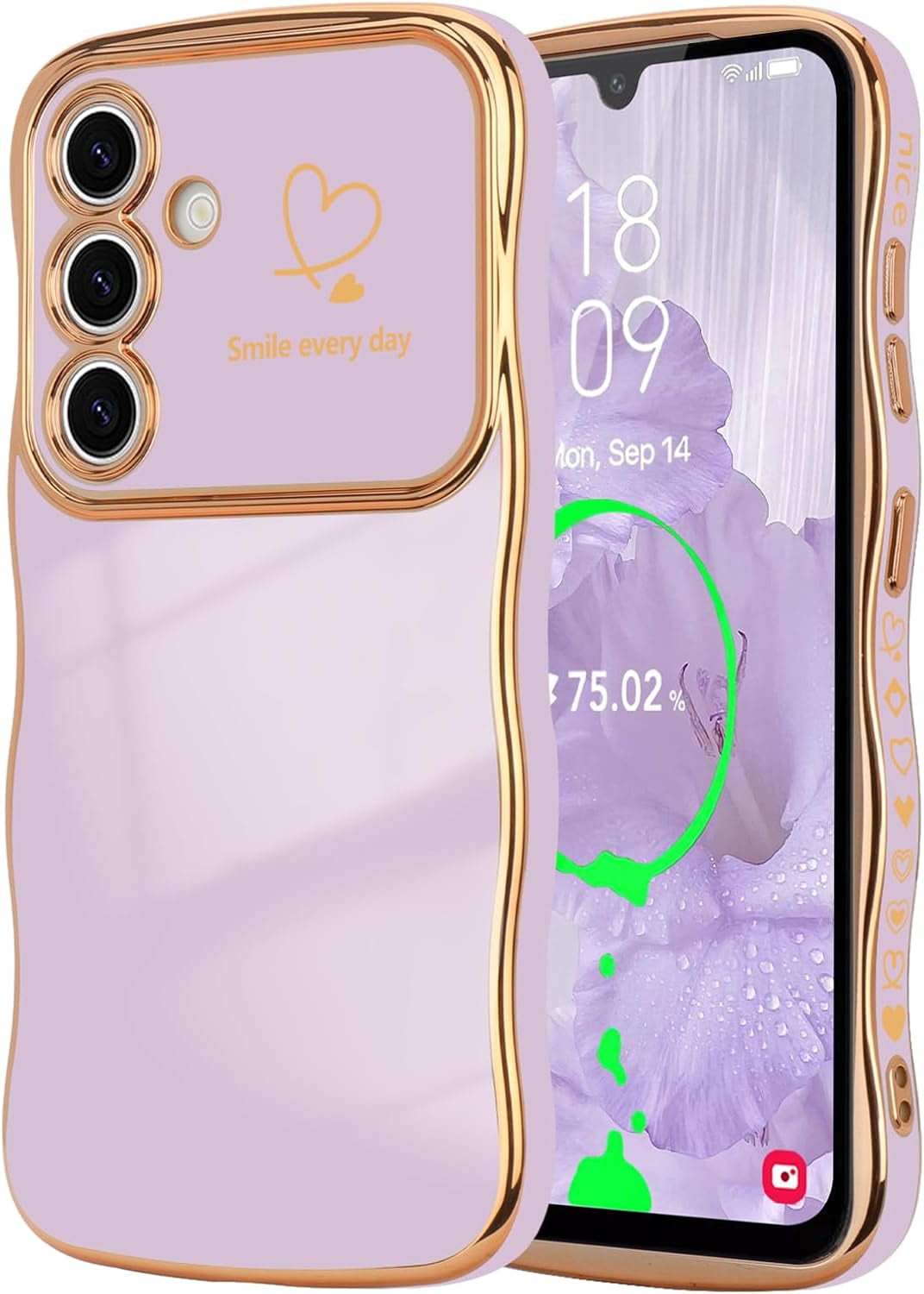 CACOCO-For Samsung Galaxy A15 4G/5G Case For Women Girls, Cute Wave Frame Curly Shape With Love ...