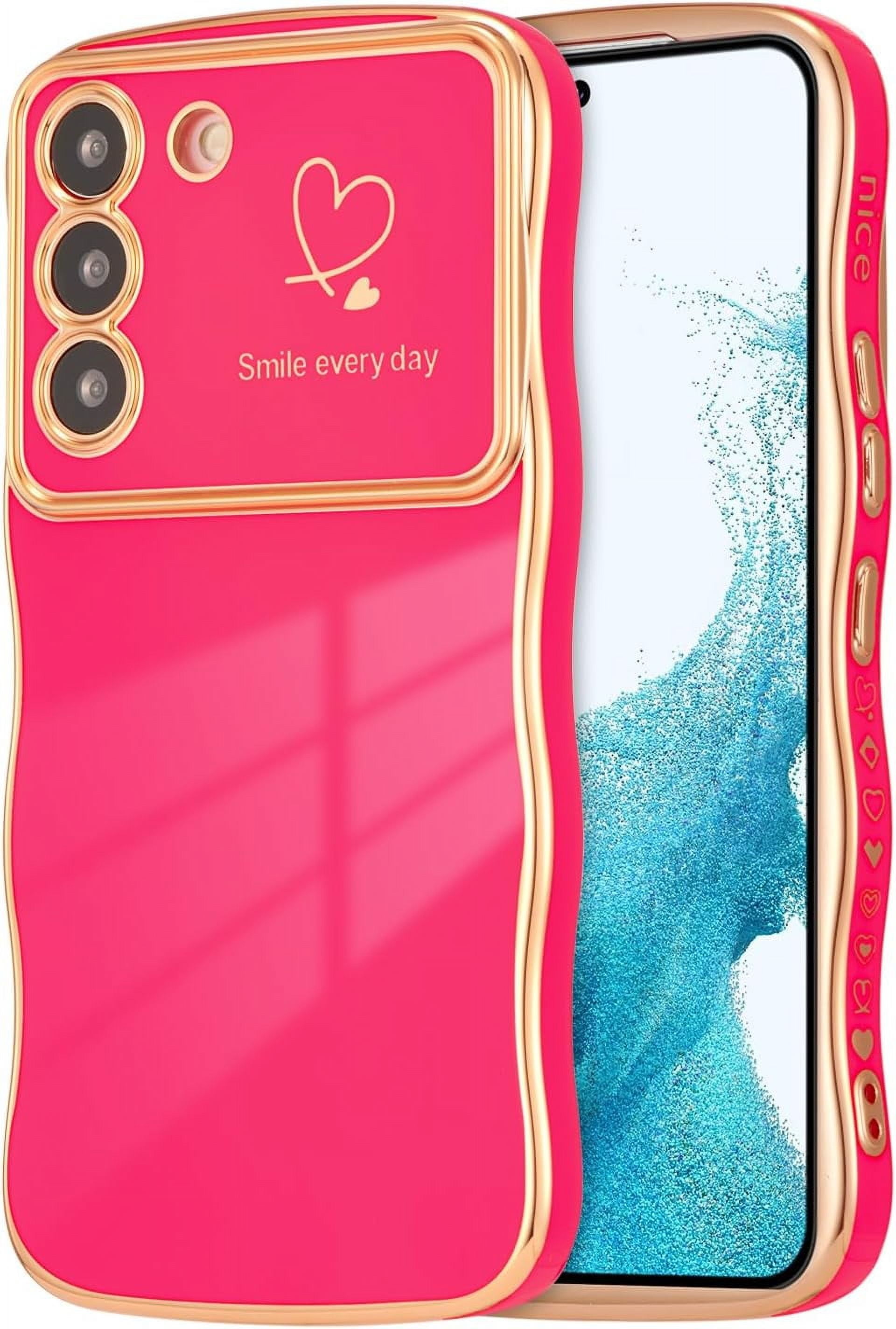 CACOCO-For Samsung Galaxy S22 Plus 5G Case 6.6 Inch,Cute Curly Wave Frame Case With Love Heart ...