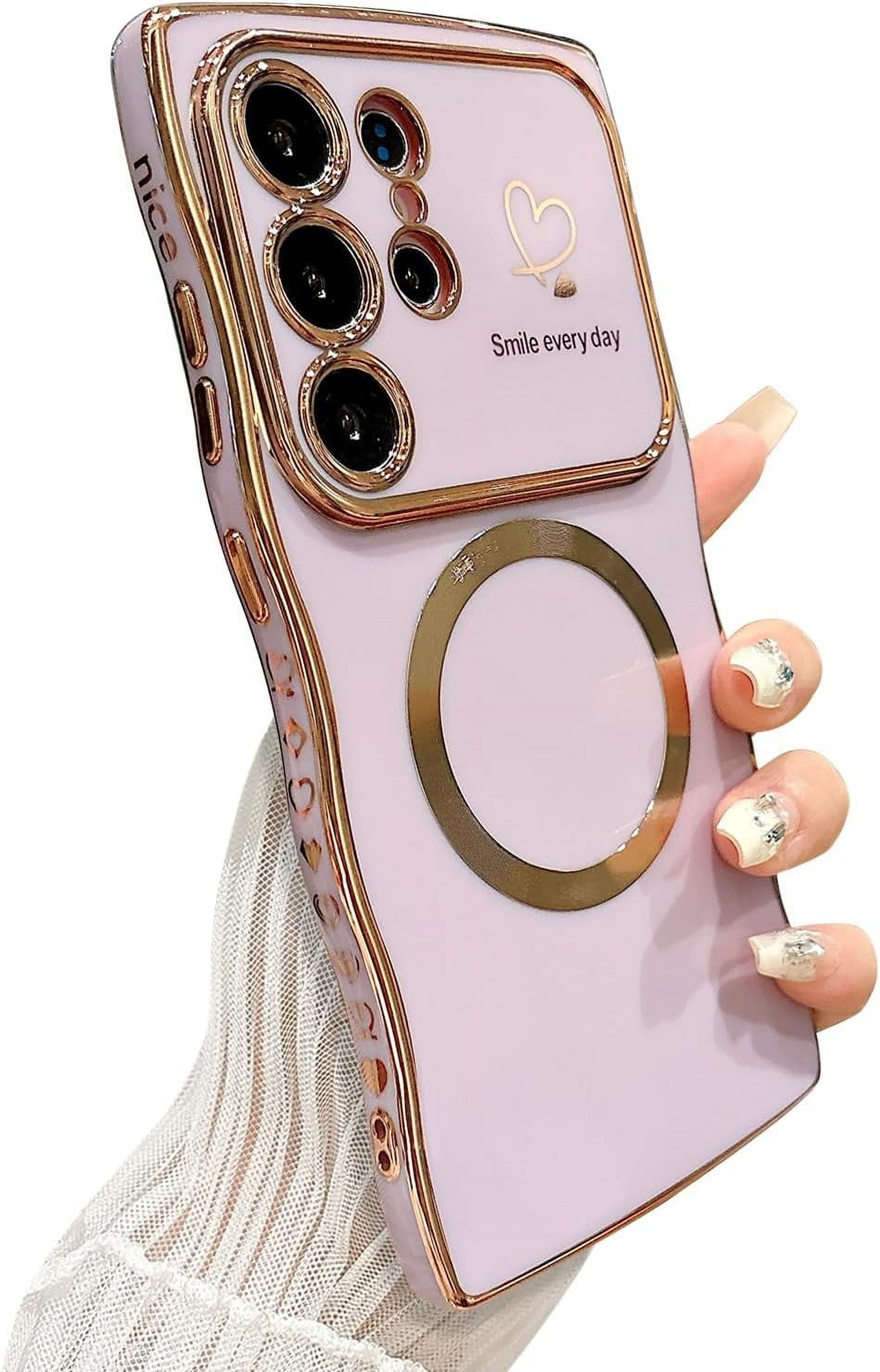 CACOCO-For Samsung Galaxy S22 Ultra Case Magnetic,For Women Girls Soft Cute Wave Frame Curly ...