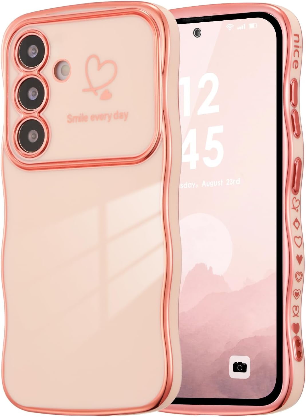 CACOCO-For Samsung Galaxy S24 Plus 5G Case 6.7 Inch,Cute Curly Wave Frame Case With Love Heart ...