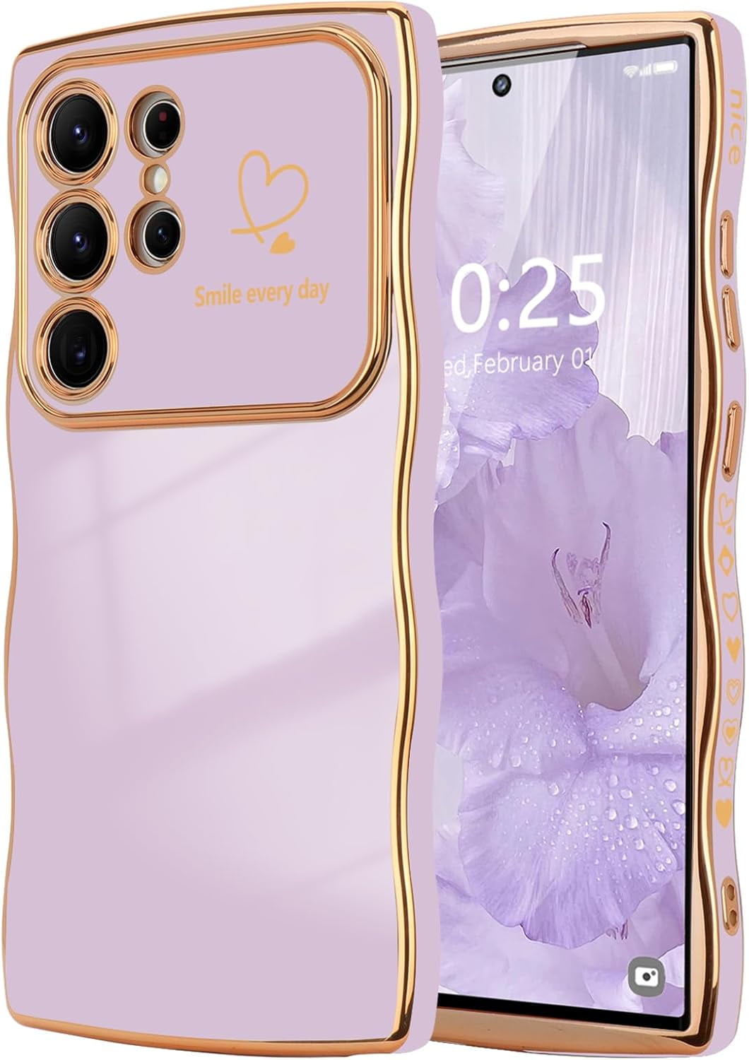 CACOCO-For Samsung Galaxy S24 Ultra Case For Women Girls, Cute Wave Frame Curly Shape With Love ...