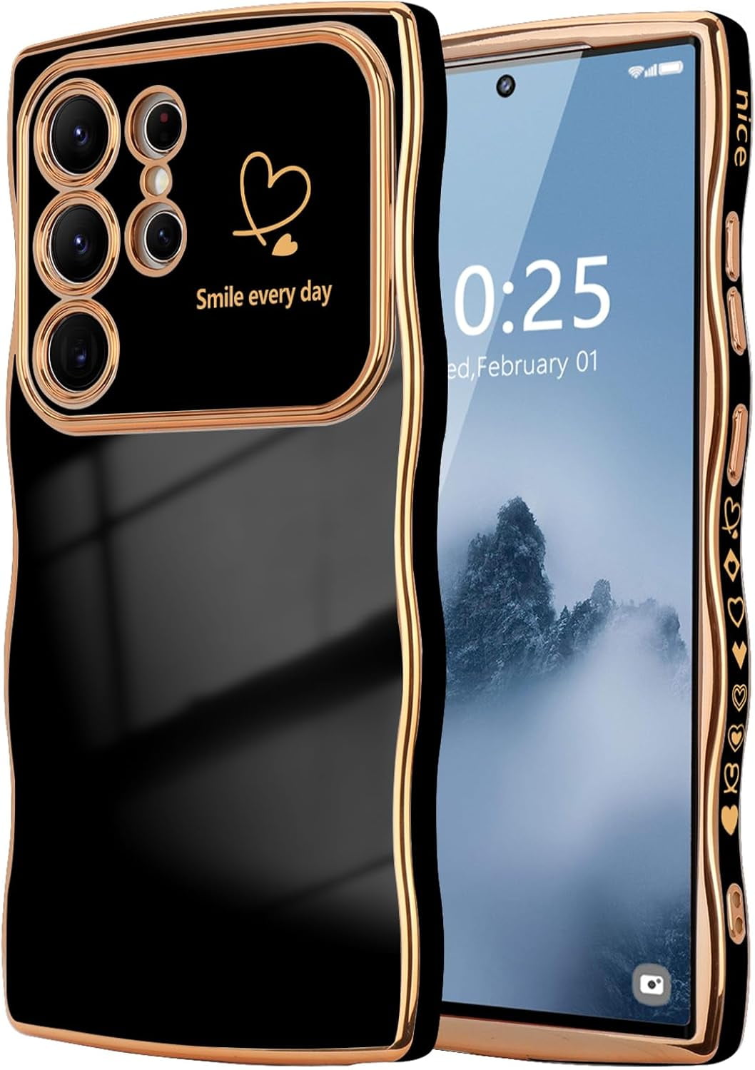 CACOCO-For Samsung Galaxy S24 Ultra Case For Women Girls, Cute Wave Frame Curly Shape With Love ...