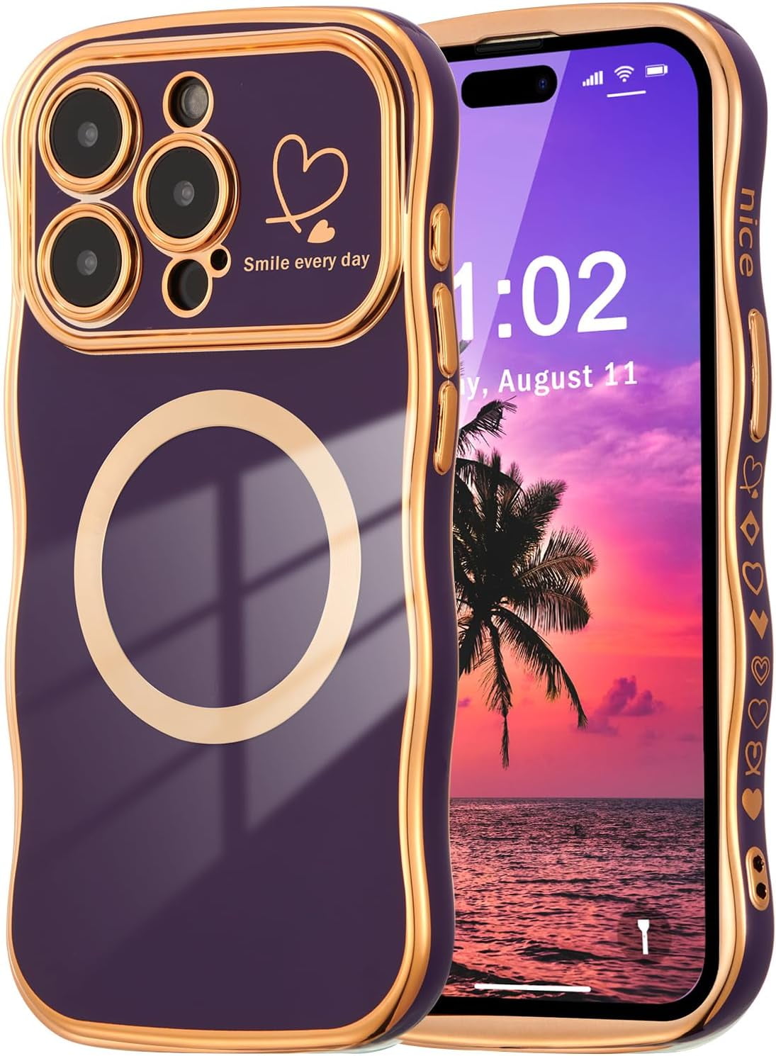 CACOCO-Magnetic Case For Iphone 16 Plus Work With Magsafe, Curly Wave Shape Plating Frame Cute ...