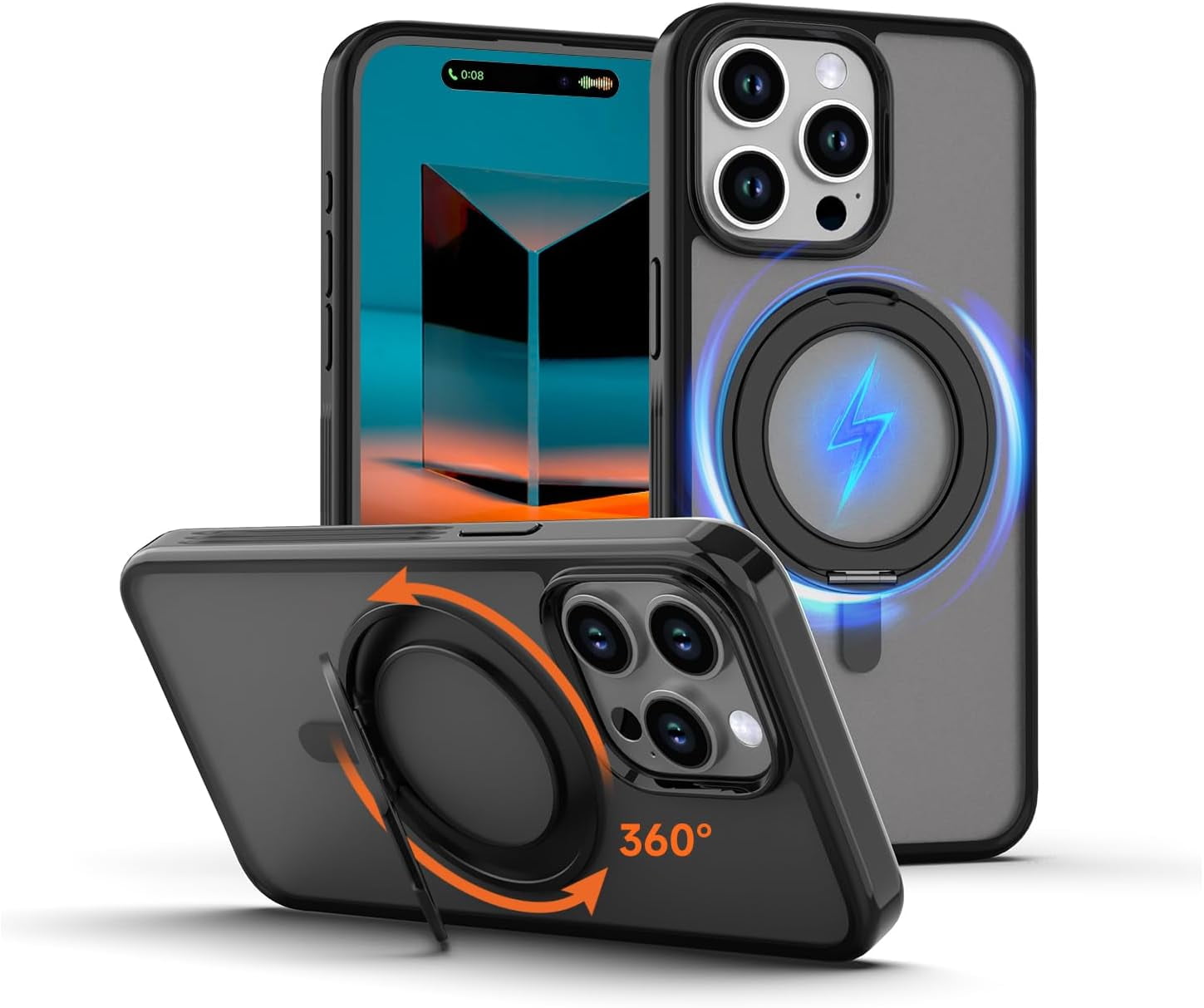 CACOCO-Magnetic For Iphone 15 Pro Max Case Black With 360° Rotatable Invisible Ring Stand ...