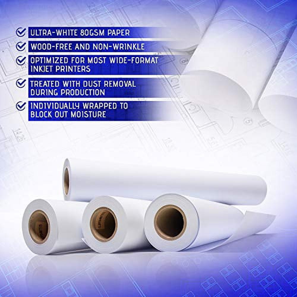 Architectural Drafting Paper 80gsm 4 Rolls CAD Plotter Paper - 24