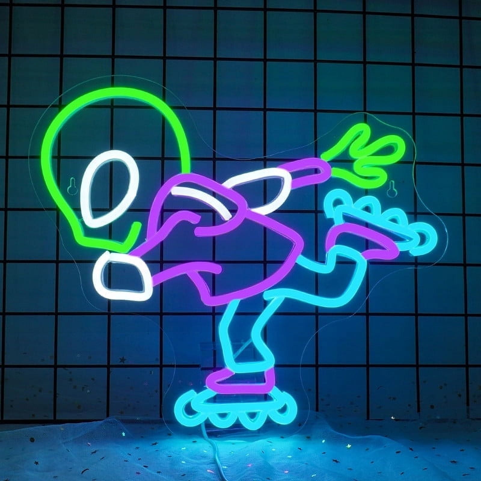 CADODIS Alien Neon Sign Green Alien Ice Skating LED Light for Bedroom ...