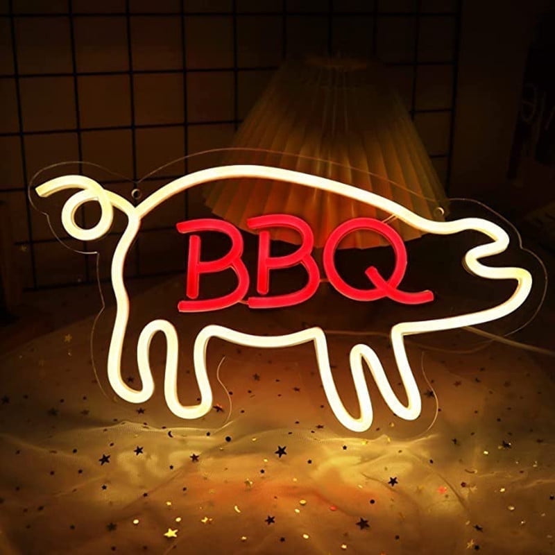 CADODIS BBQ Neon Sign Pig Outline LED Light Barbecue Restaurant Man ...