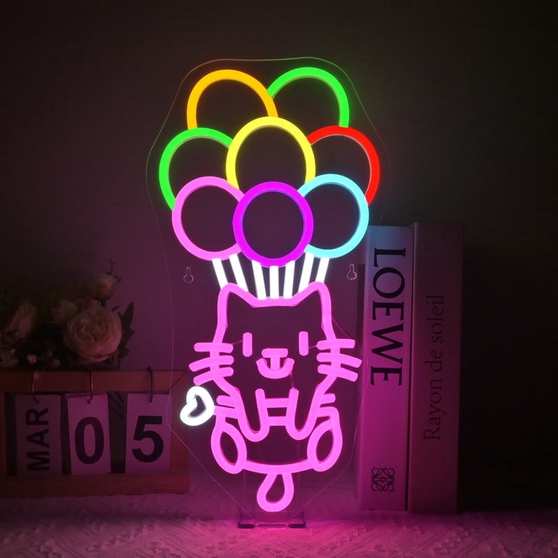 CADODIS Cat Neon Sign Balloon LED Light Cute Pink Kitten Sitting ...