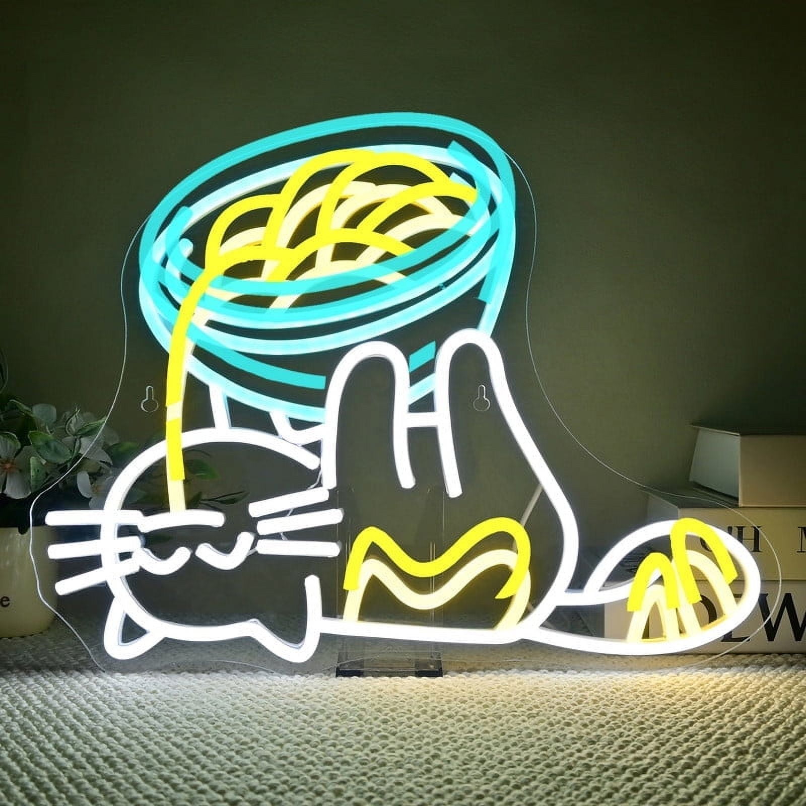 CADODIS Cat Noodles Neon Sign LED Light Wall Decor Bedroom Bar Kitchen ...