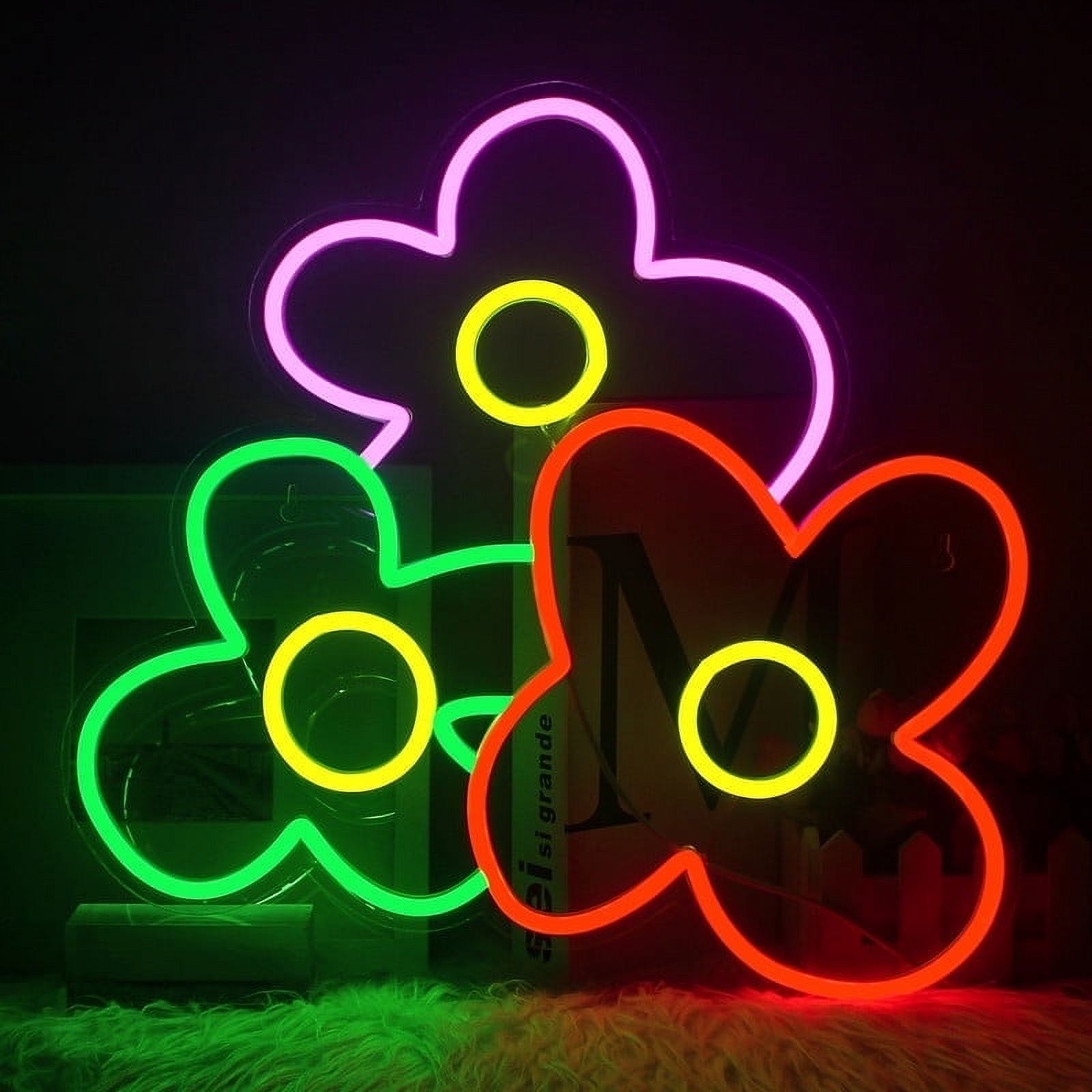CADODIS Flower Neon Sign LED Light USB Powered Wall Decor Bedroom ...