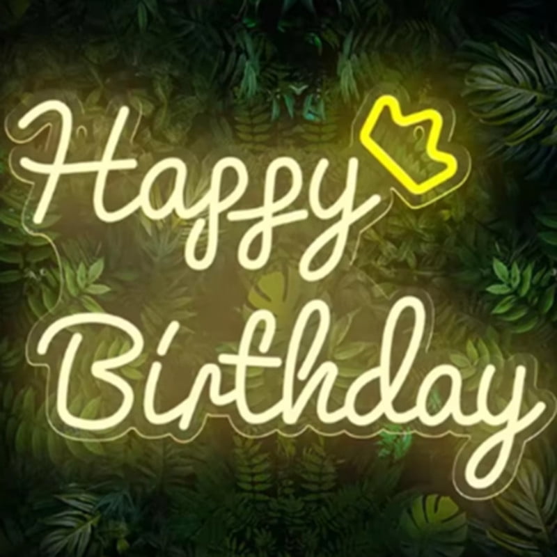 CADODIS Happy Birthday Crown Neon Sign LED Light Wall Decor USB Powered ...