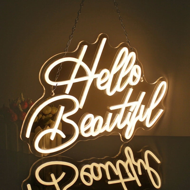 CADODIS Hello Beautiful Neon Sign LED Light Wall Decor USB Powered ...