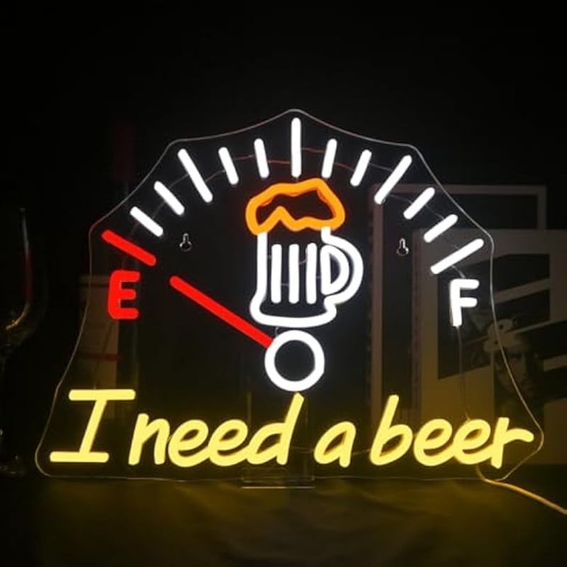 CADODIS "I Need A Beer" Neon Sign LED Wall Decor Beer & Gauge Design ...