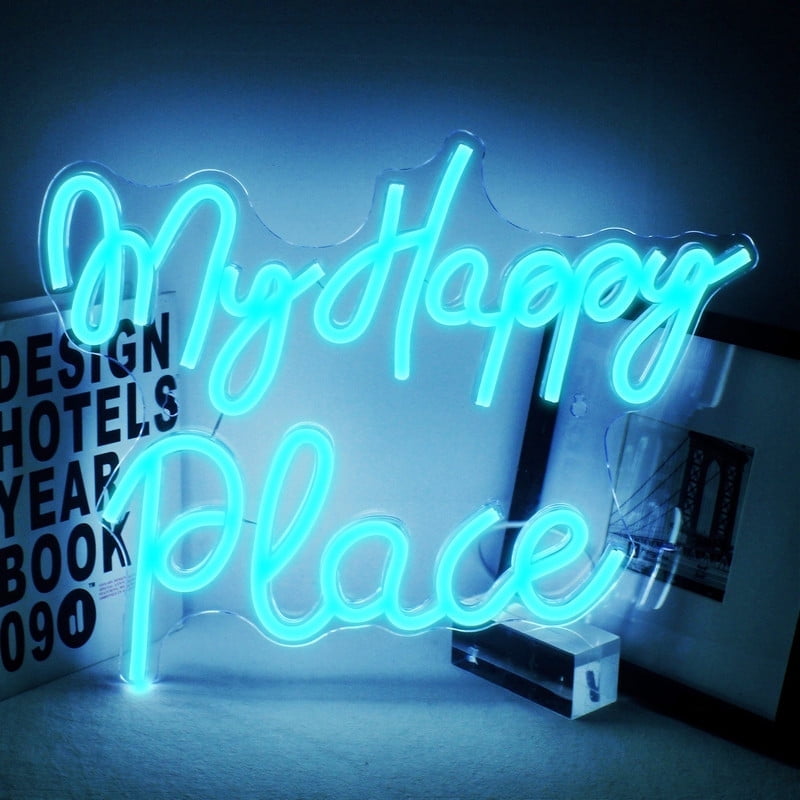 CADODIS My Happy Place Neon Sign LED Light Pink Neon Letters Wall Decor USB Powered Bedroom ...