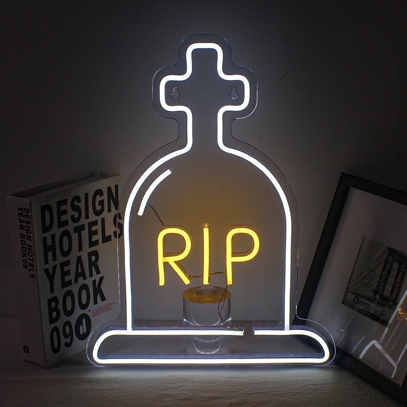 CADODIS RIP Cross Neon Sign LED Light USB Powered Wall Decor Rest In ...