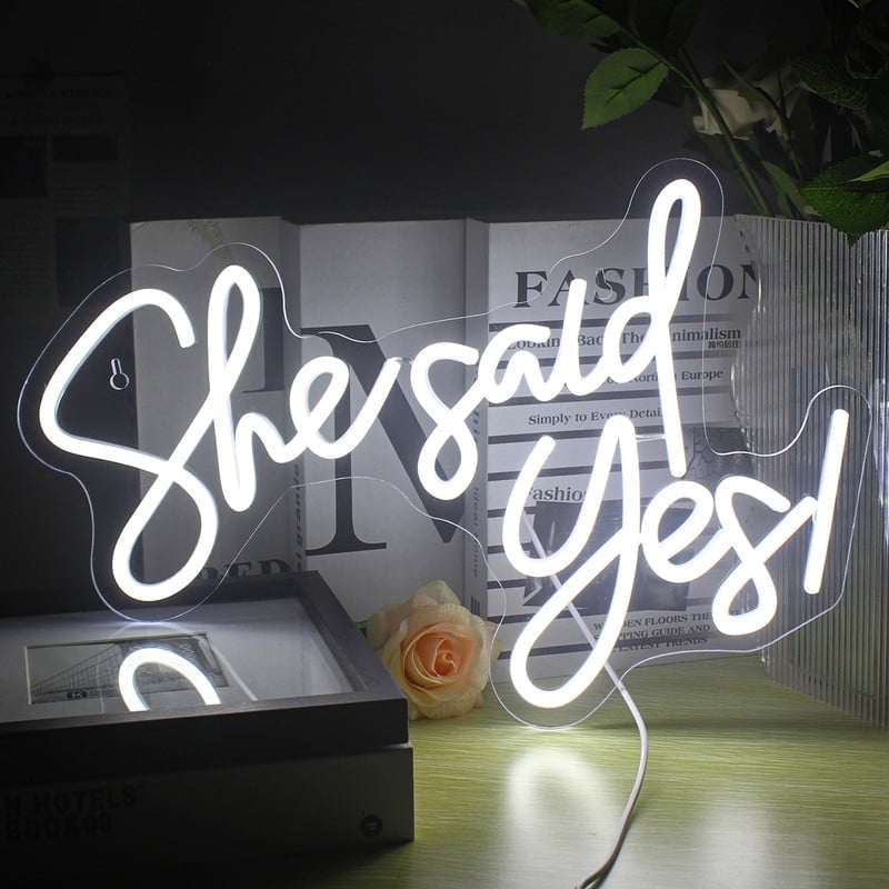 CADODIS She Said Yes! Neon Sign Cold White LED Light Wedding Proposal ...