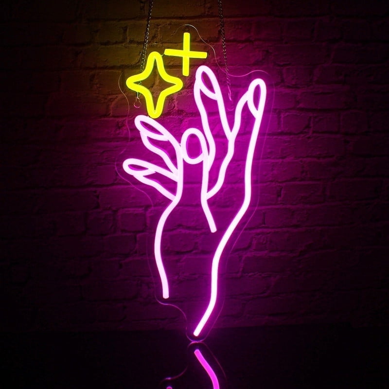 CADODIS Rock Hand Star Gesture Neon Sign LED Light Wall Decor USB ...