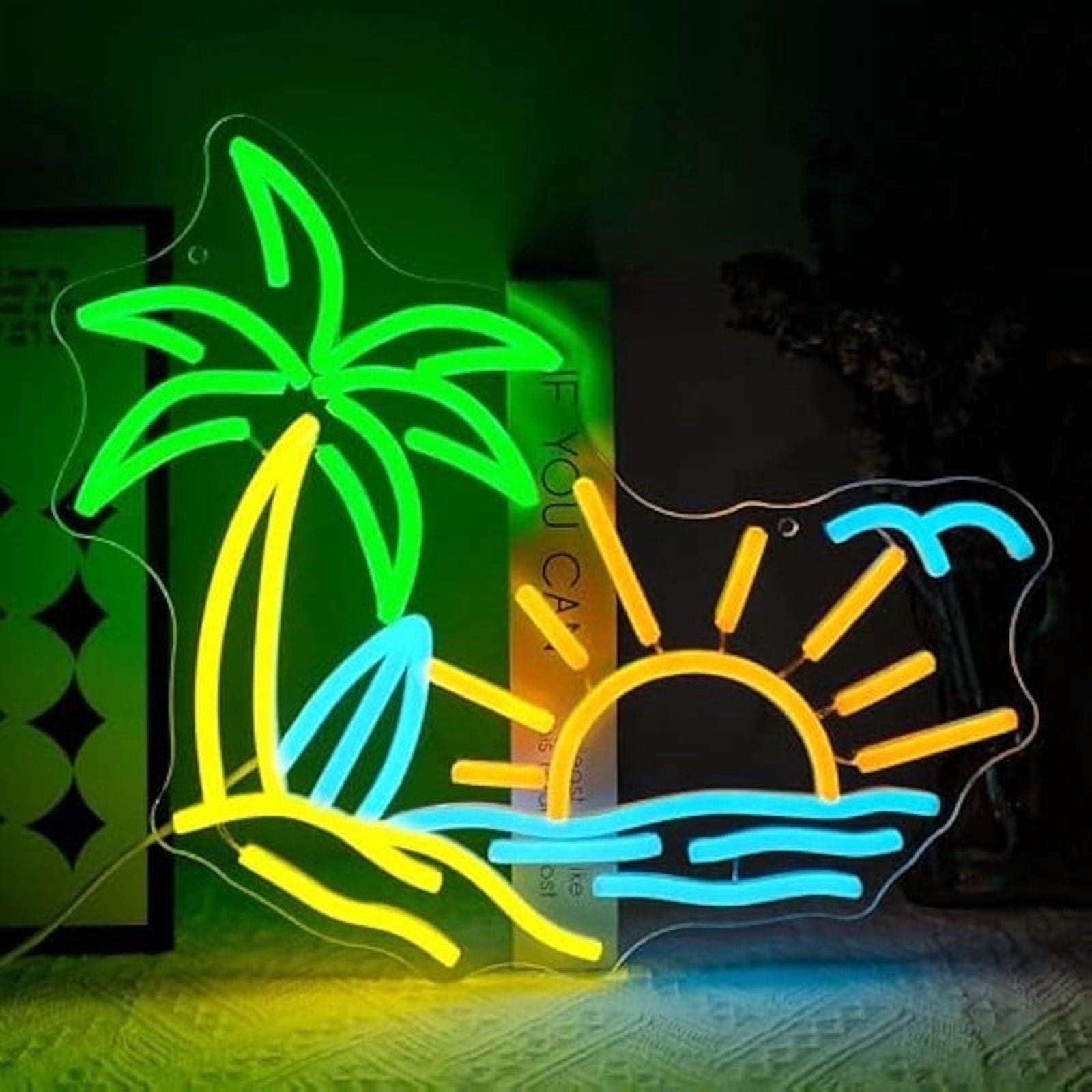 CADODIS Sunrise Neon Light Coconut Tree Surfboard LED Sign for Bedroom ...