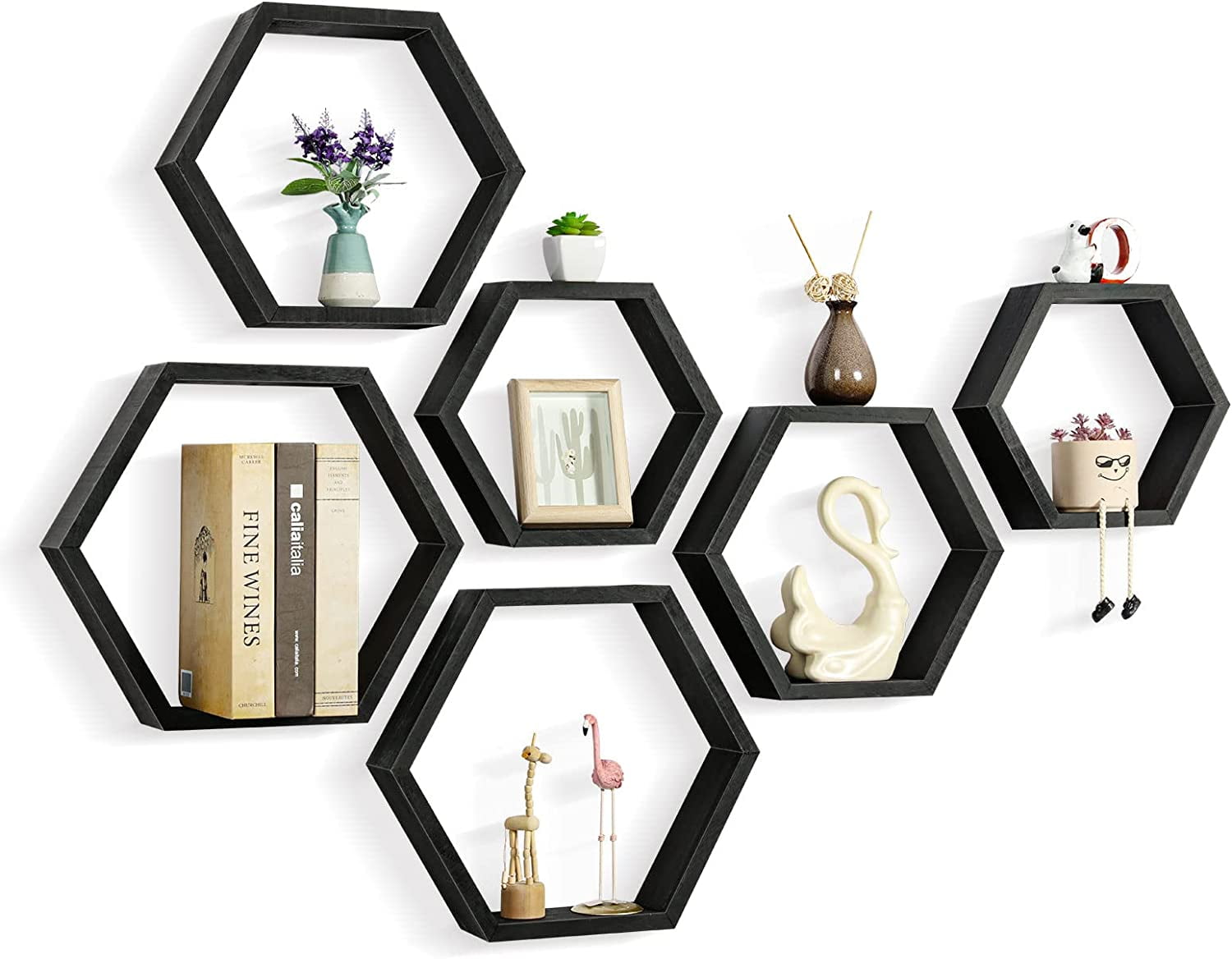CADUKE Hexagonal Floating Shelves Set of 6 Hexagon Sheves Wall Mount ...