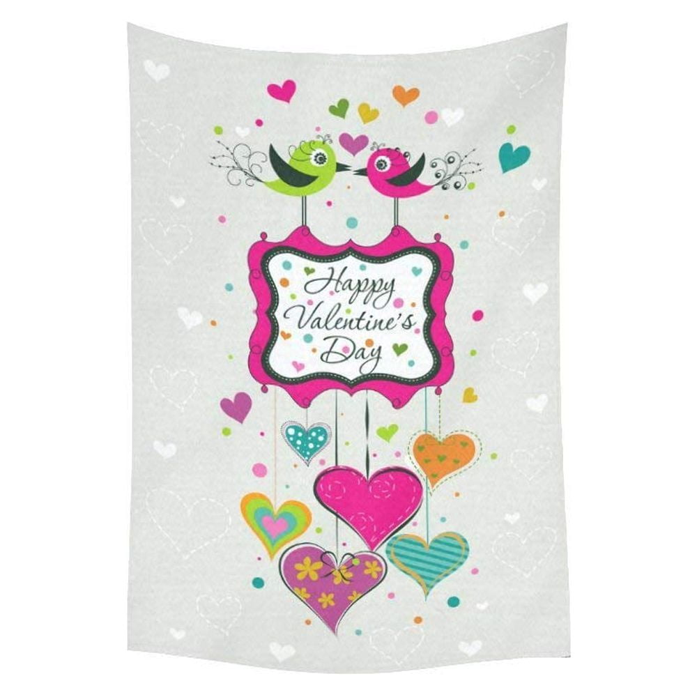 CADecor Artsadd Wall Hanging Happy Valentines Day Lovely Birds Tapestry ...