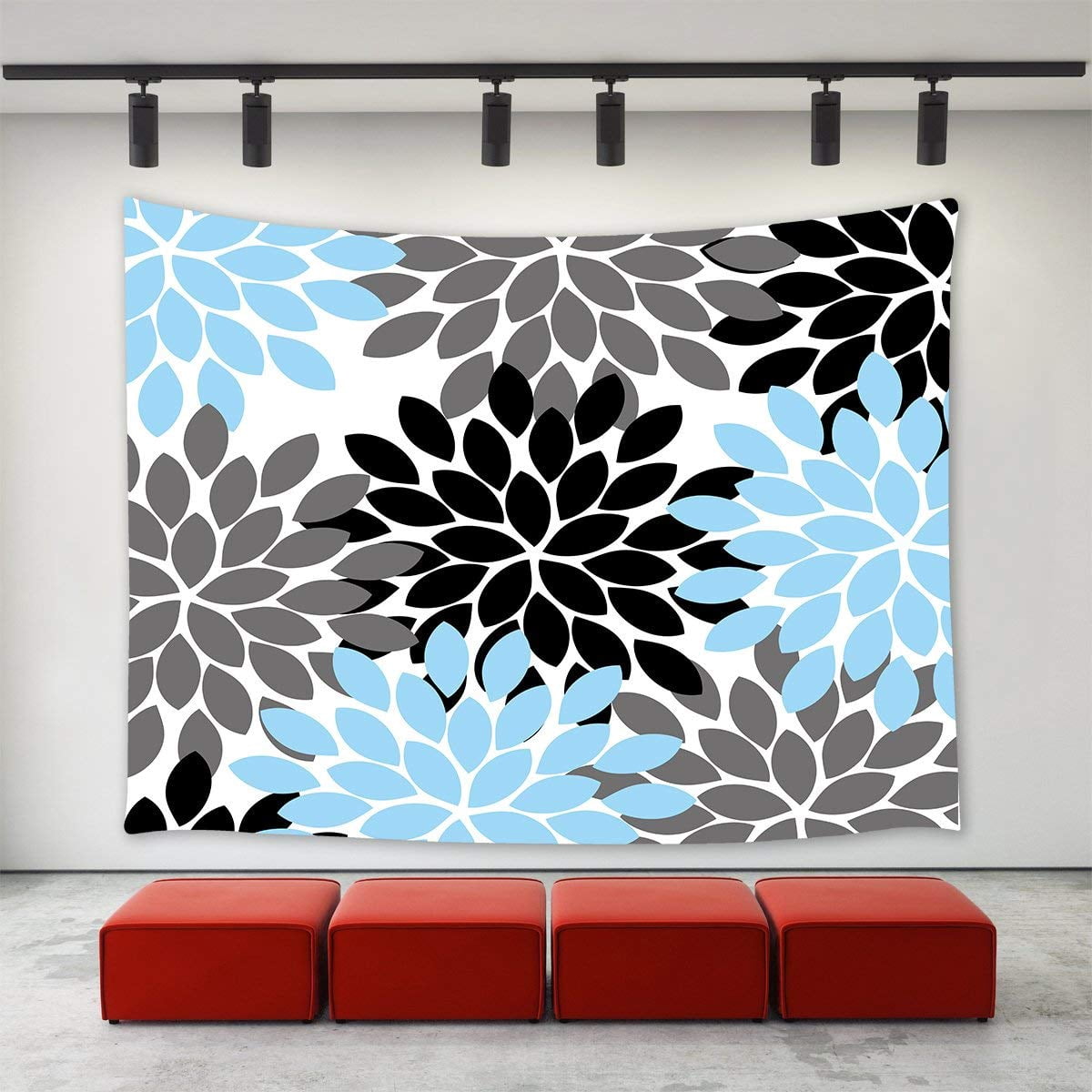 CADecor Dahlia Flower Tapestry,, Blue Black and Grey Dahlia Floral ...