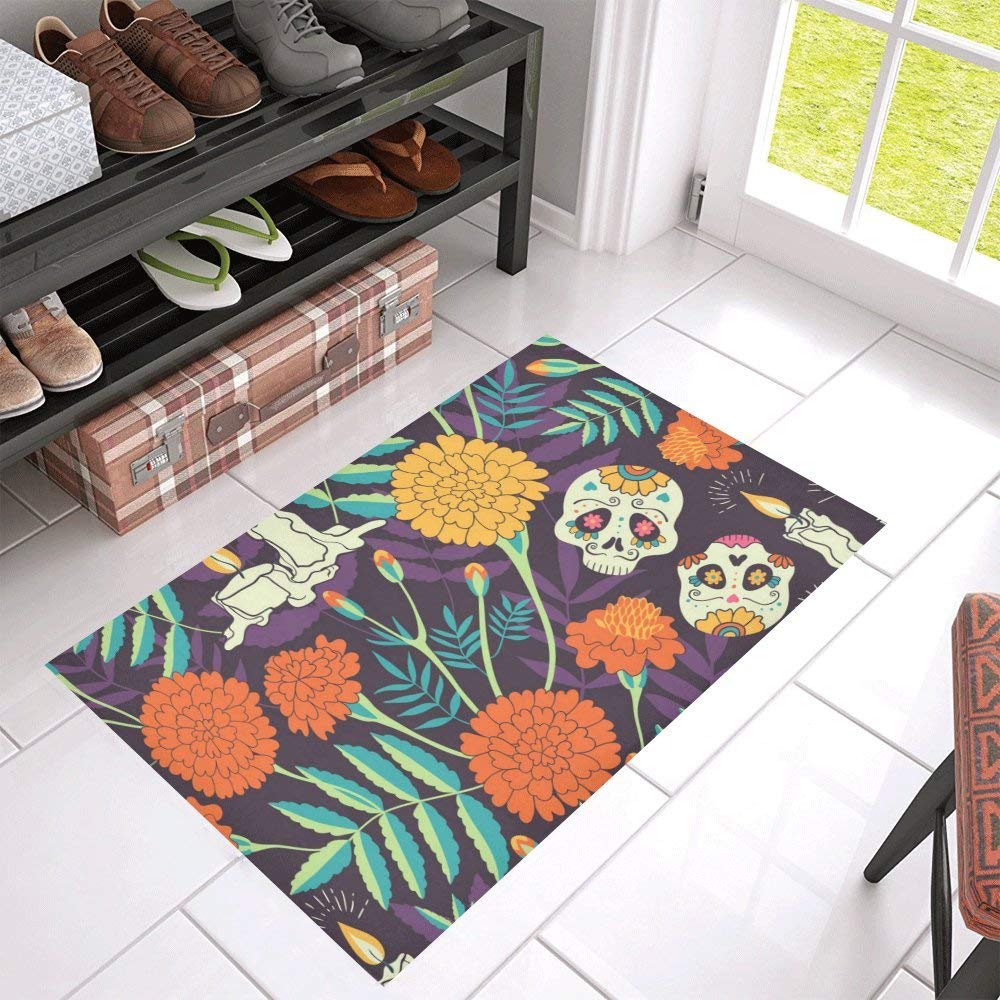 CADecor Day Of The Dead Sugar Skulls Flowers Candles Non-Slip Bath Mat ...