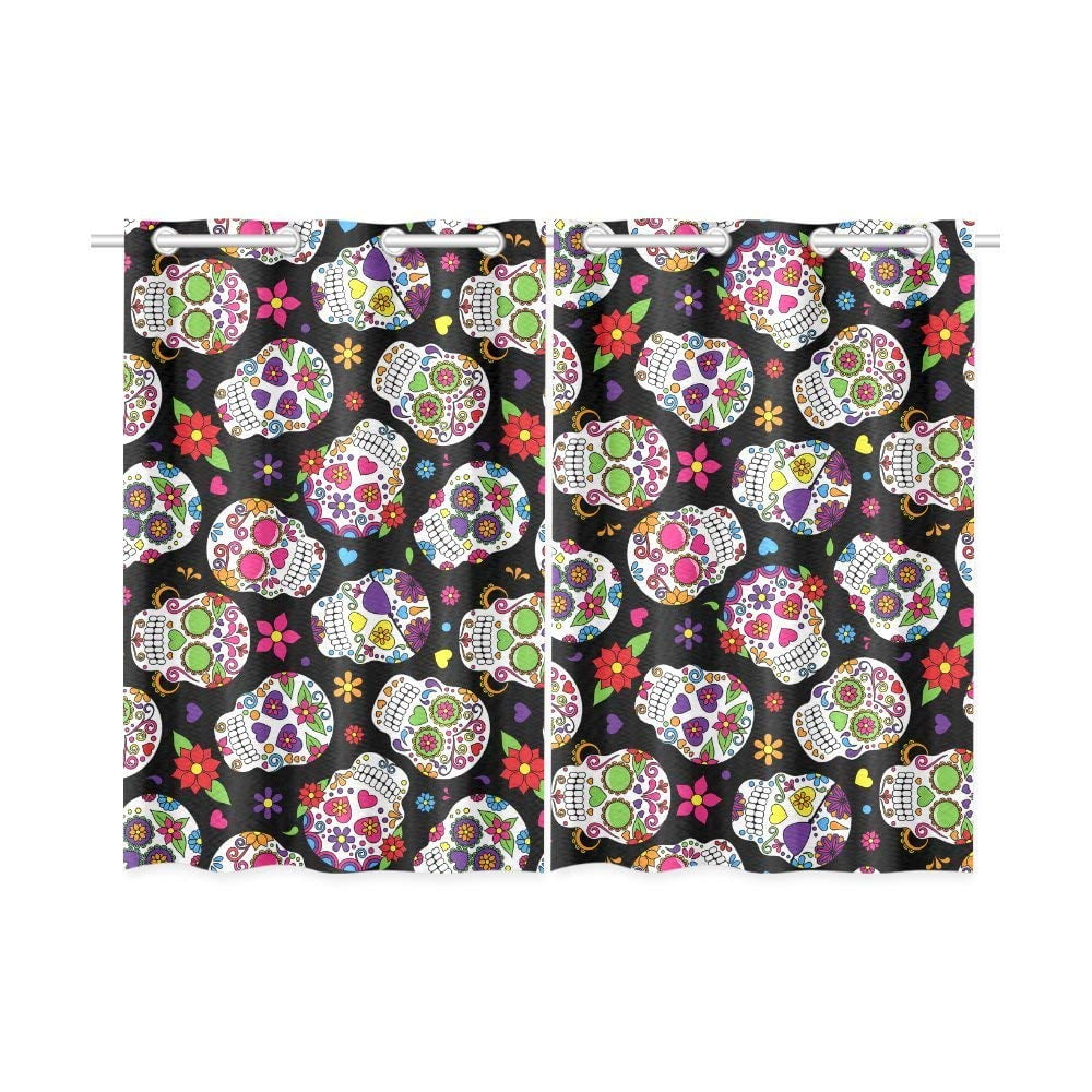 CADecor Day of the Dead Window Kitchen Curtain, Sugar Skull Window ...