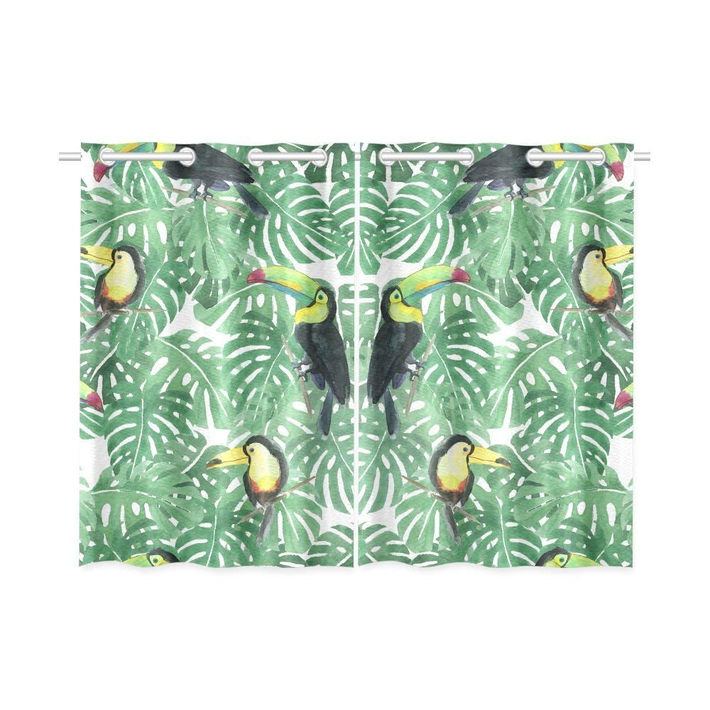 CADecor Jungle Window Kitchen Curtain, Palm Leaves with Parrot Window ...
