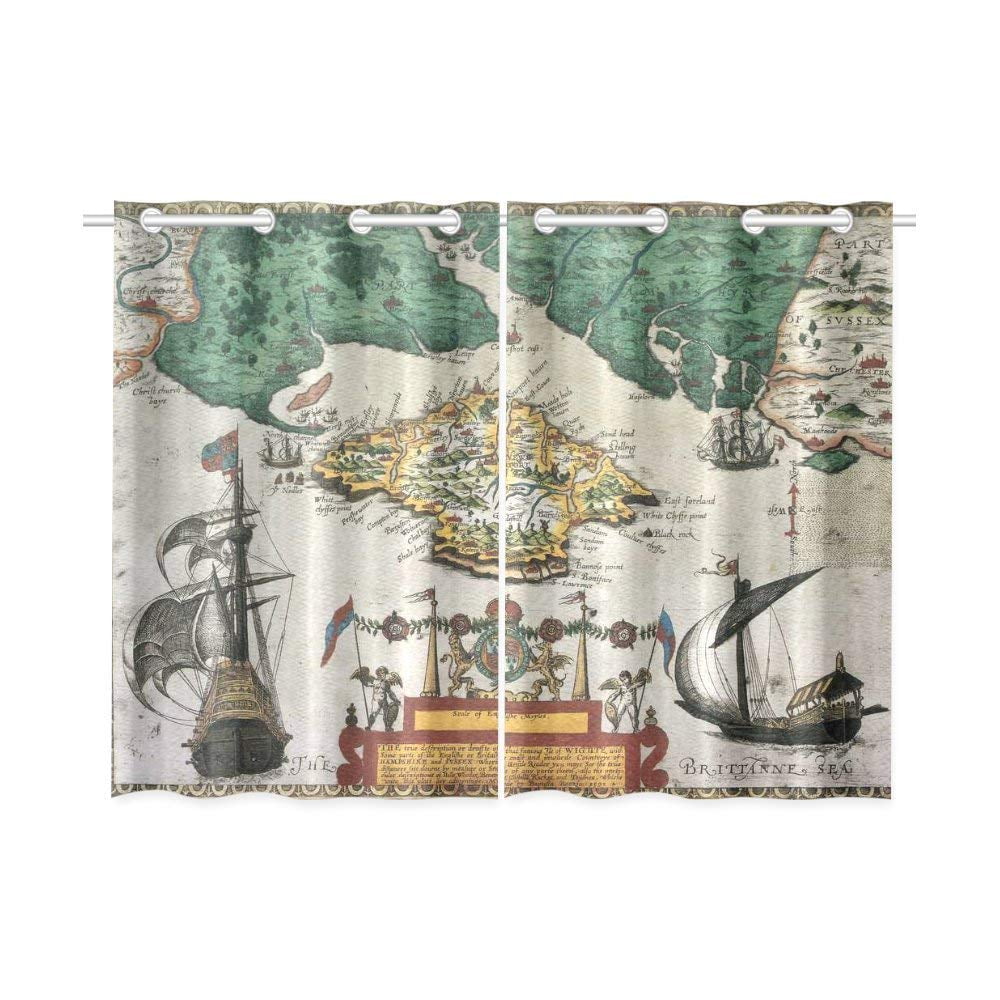 CADecor Old Map Window Kitchen Curtain, Vintage Southern England Window ...