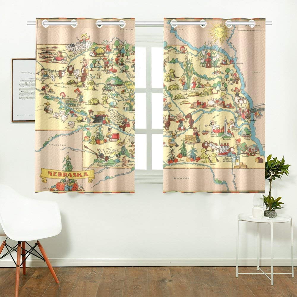 CADecor Vintage 1935 Nebraska State Map Window Treatment Panel Curtains ...