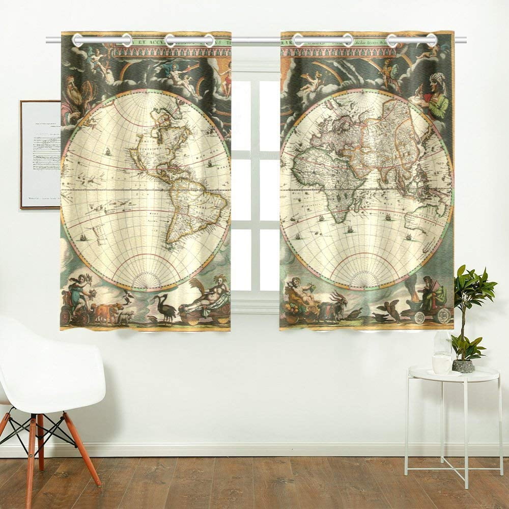 CADecor Vintage Old World Map Window Treatment Panel Curtains Window ...