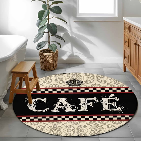 CAFE 4ft Round Rug for Cozy Reading Nook Home Office Chair Area ...