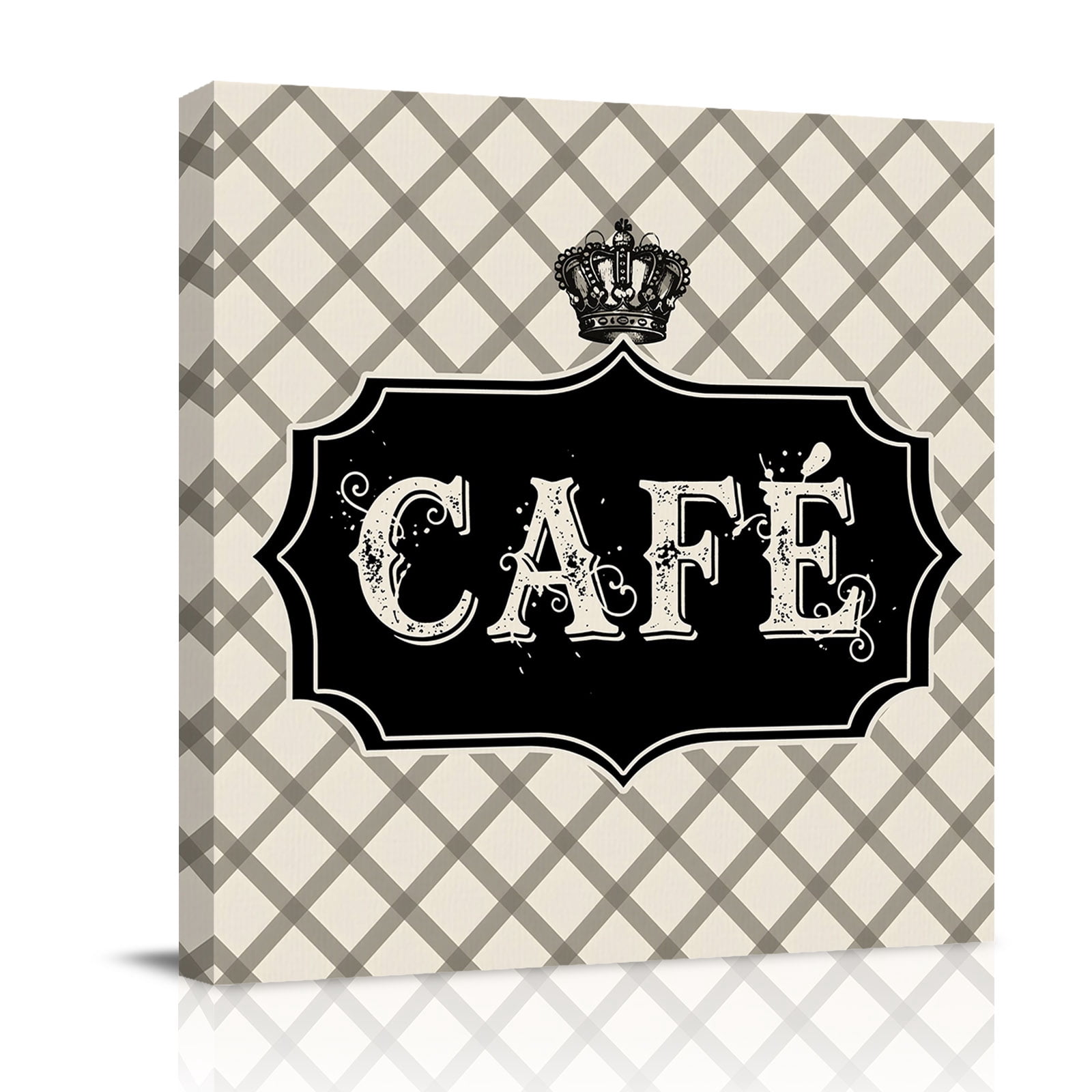 CAFE Canvas Wall Art for Living Room, Luxury Crown Black Stripes Beige ...