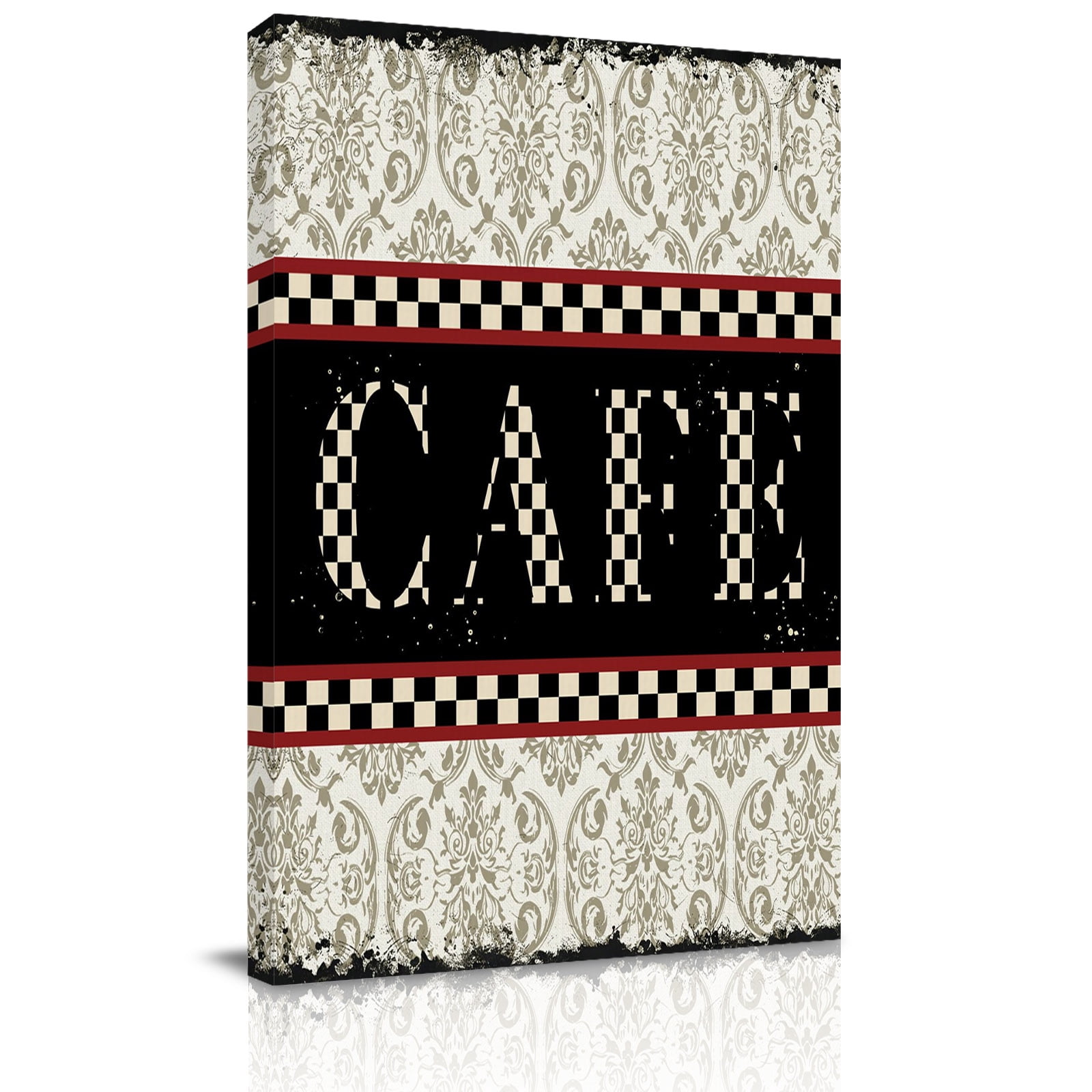 CAFE Canvas Wall Art for Living Room, Traditional Ethic Flowers Black ...