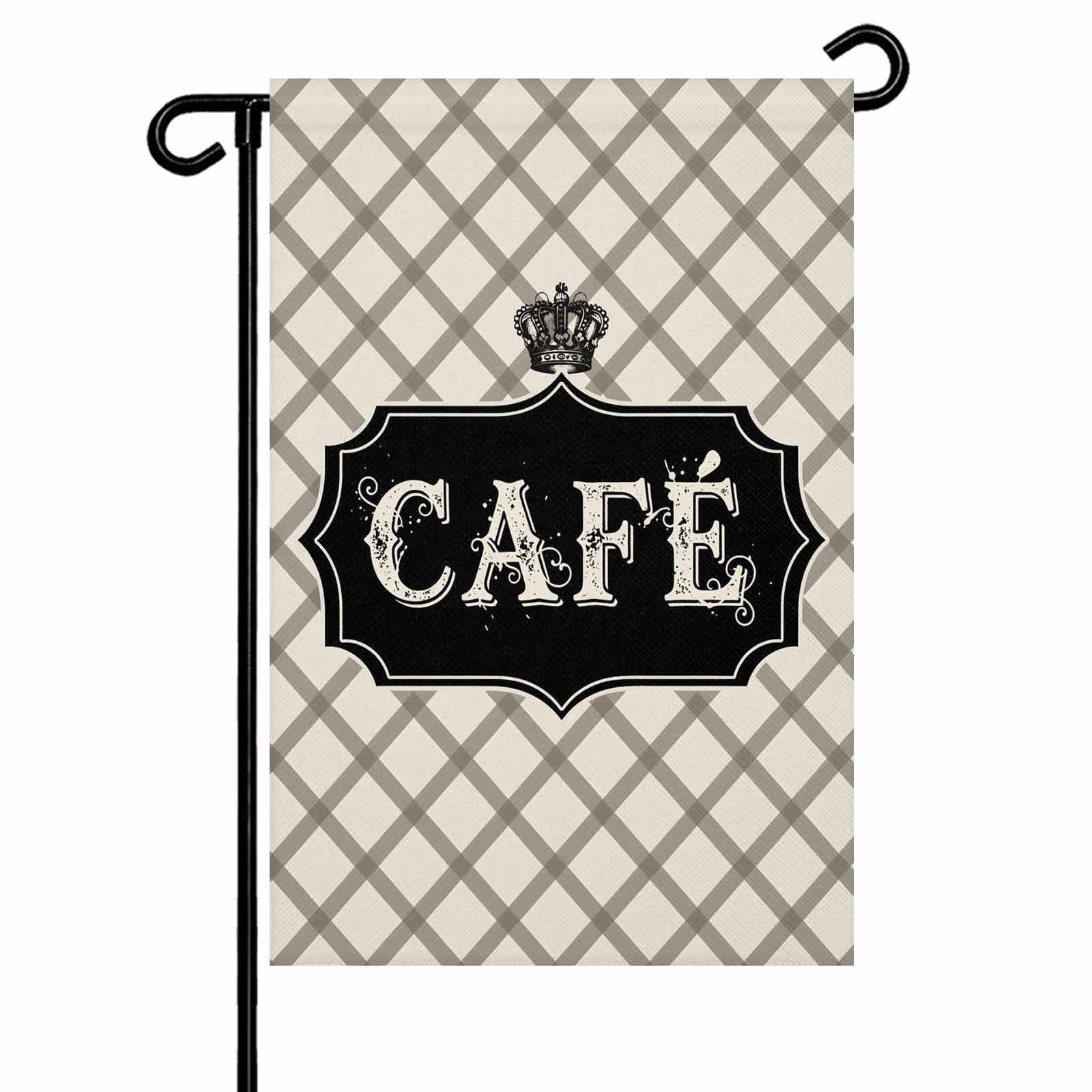 CAFE Garden Flag 28x40 Inch Luxury Crown Black Stripes Beige Plaid ...