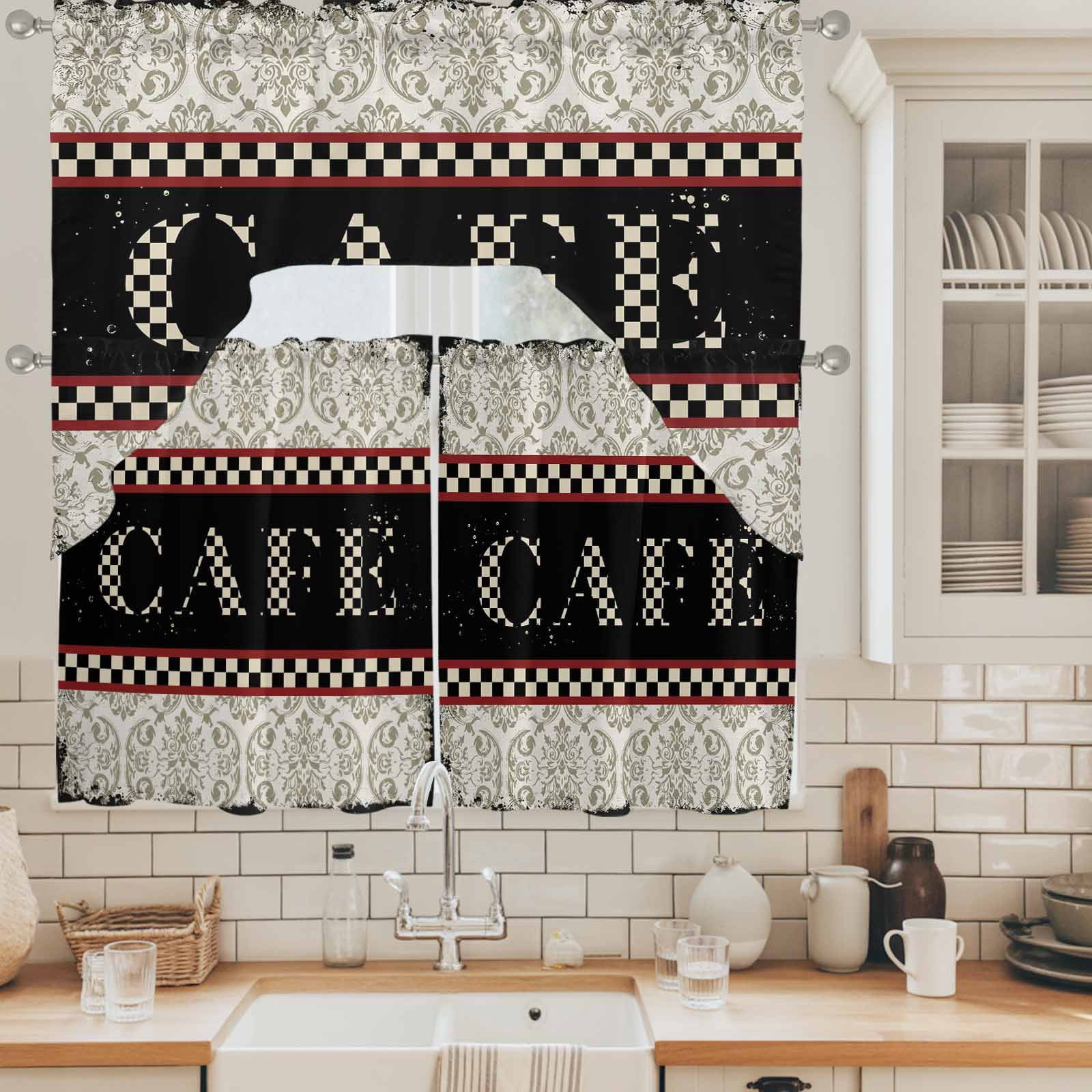 CAFE Swag Curtains Valance and Tier Set, Traditional Ethic Flowers ...