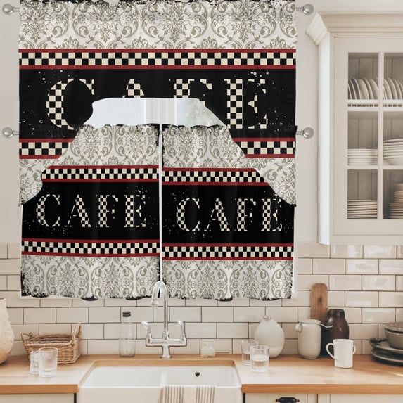 CAFE Swag Curtains Valance and Tier Set, Traditional Ethic Flowers ...