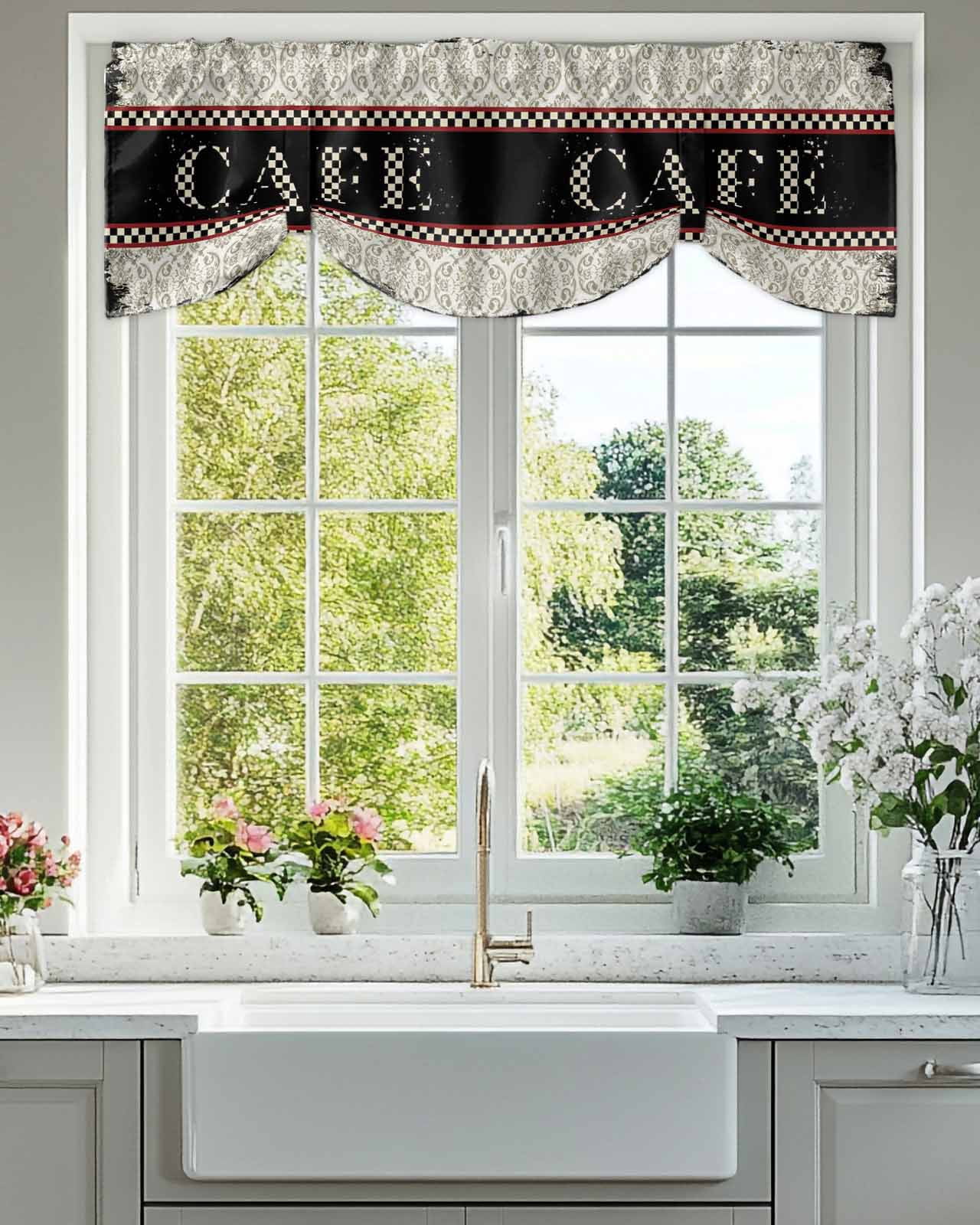 CAFE Tie Up Valances Curtain, Adjustable Kitchen Traditional Ethic ...