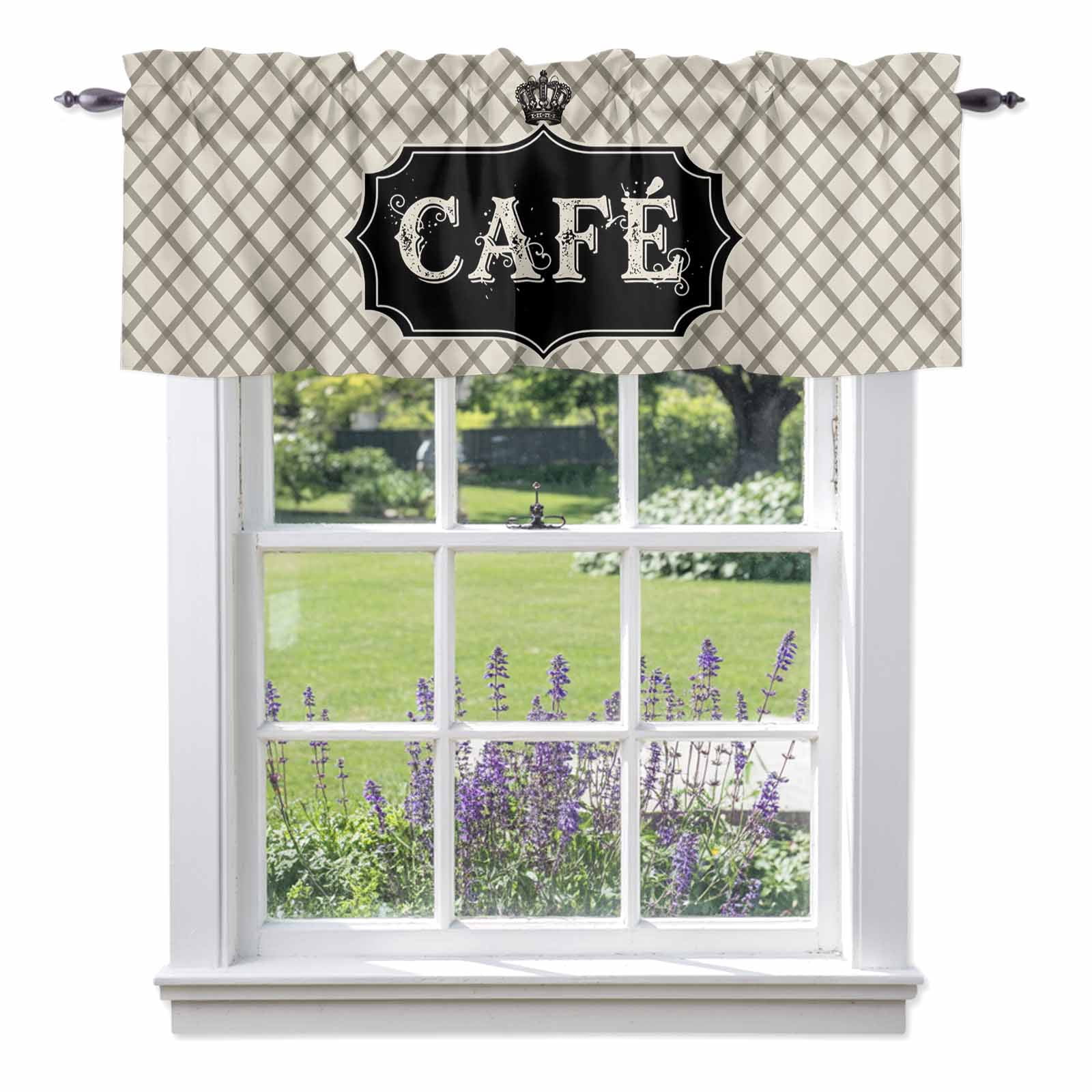 CAFE Valances for Windows Luxury Crown Black Stripes Beige Plaid Casual ...