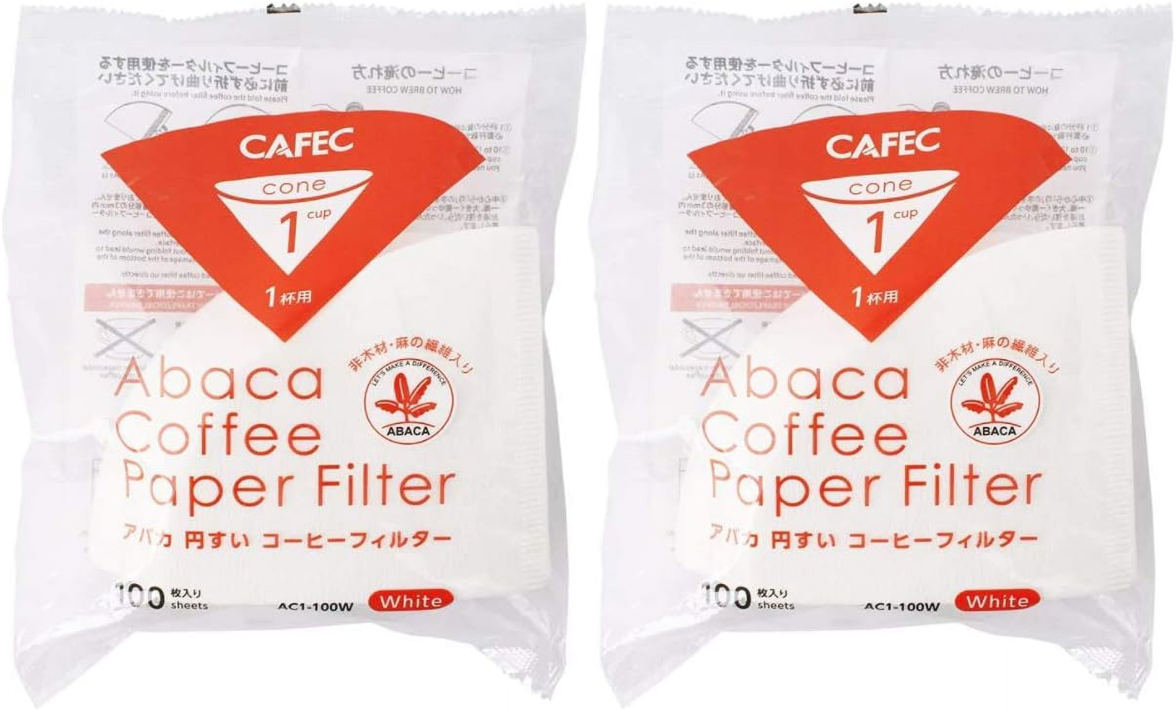 CAFEC Abaca Coffee Paper Filter For 1 Cup White 2 Set Total 200 Count ...